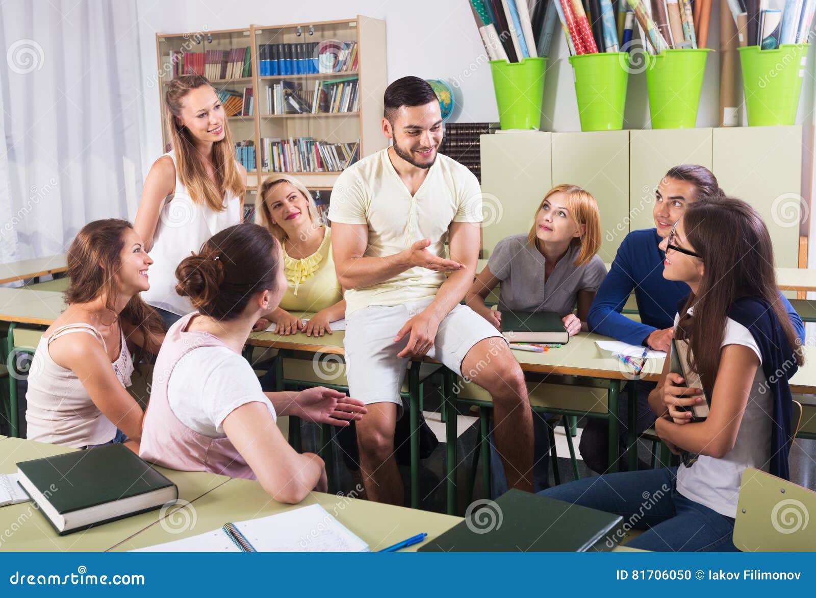 Happy Students during Break in Classroom Stock Photo - Image of ...