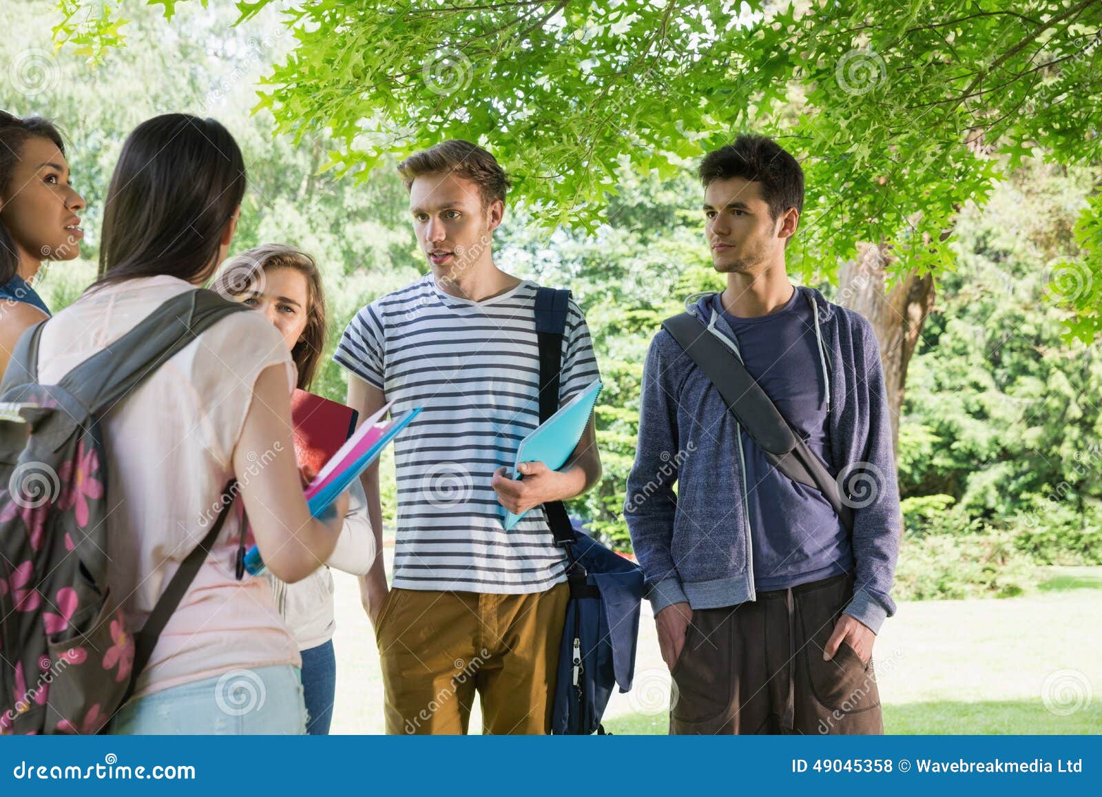 Happy Students Chatting Together Outside Stock Photo - Image of angle ...