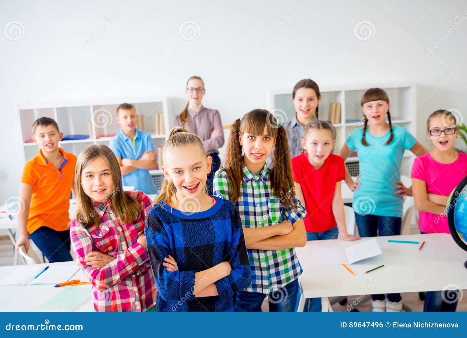 Happy Students in Classroom Stock Photo - Image of elementary, young ...