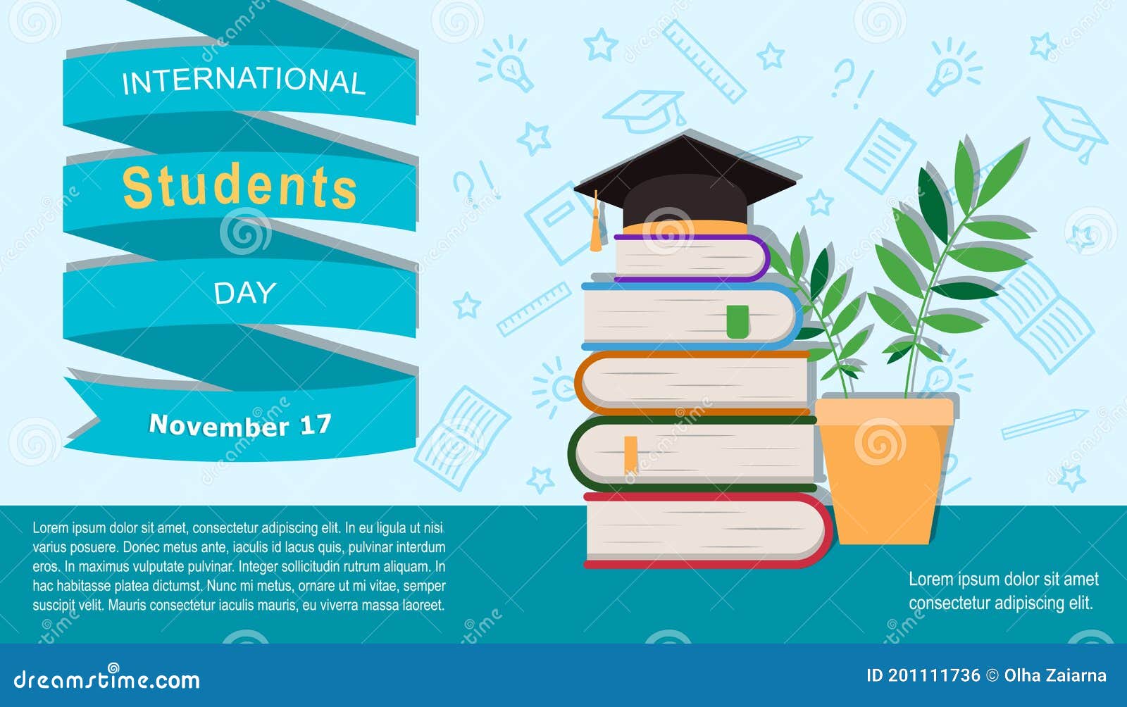 Happy Students Day Vector Banner. Stack of Books and a Potted Plant and ...