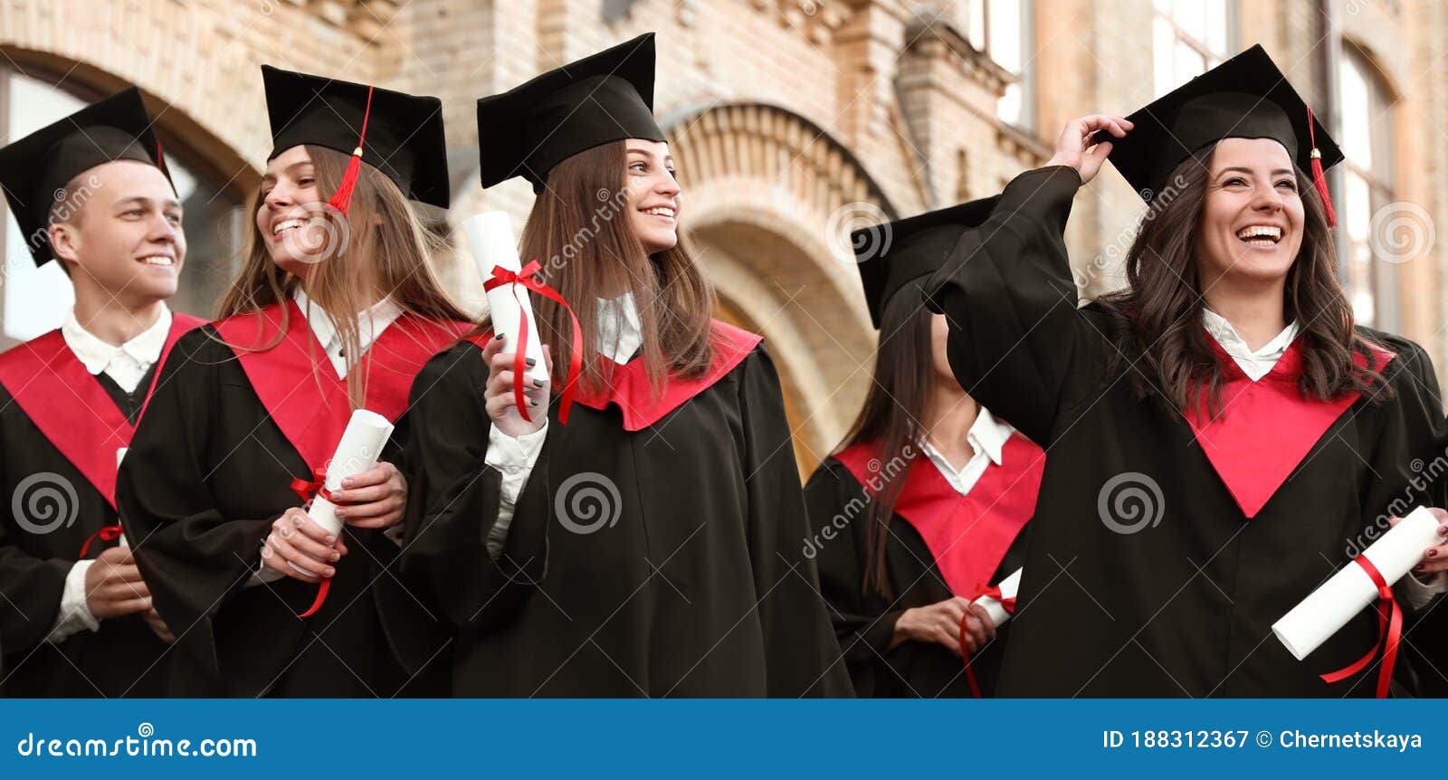 Students with Diplomas Near Campus. Banner Design Stock Image - Image ...