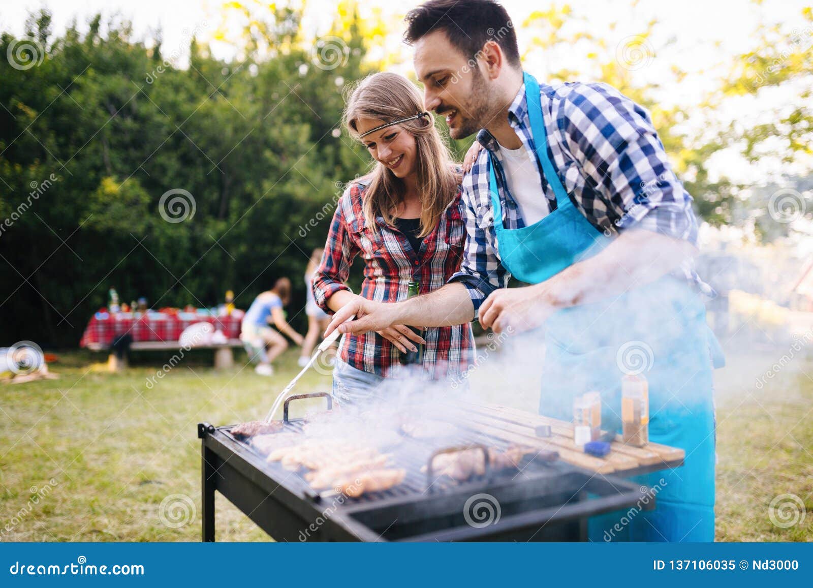 Happy Students Having Barbecue on Summer Day Stock Image - Image of ...