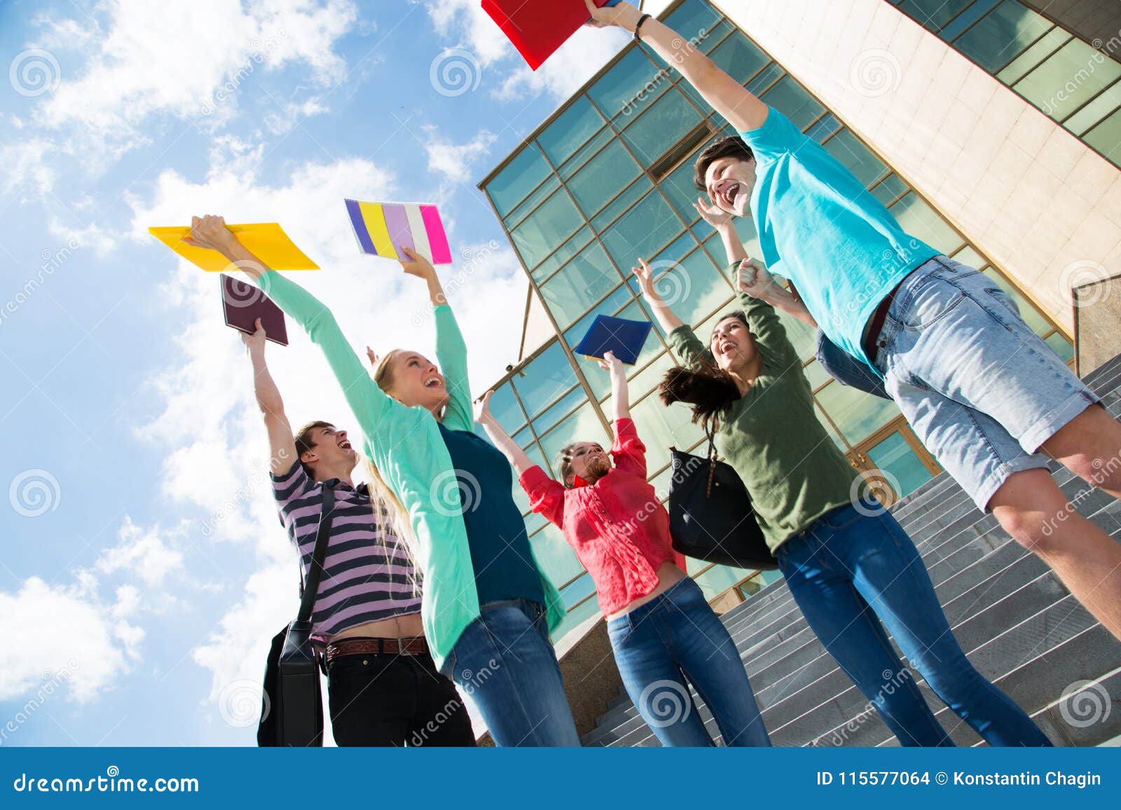 Happy Students Jumping for Joy after the Exam Stock Photo - Image of ...