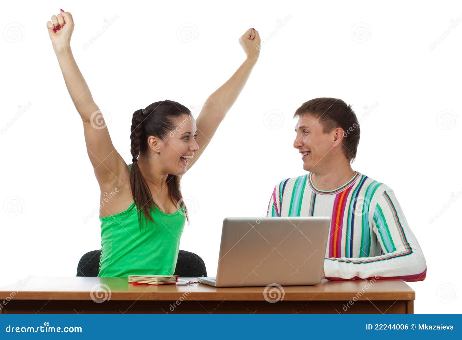 Happy students with laptop stock photo. Image of reading - 22244006