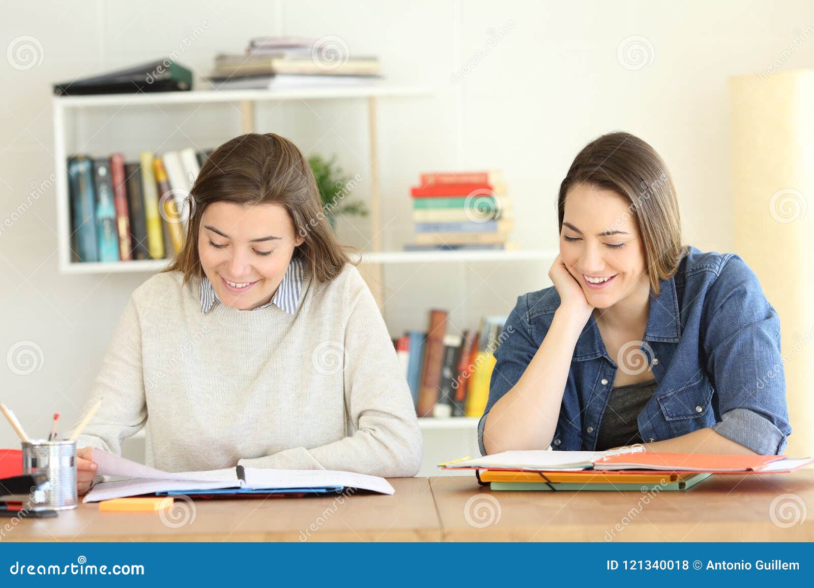 Happy Students Learning Together at Home Stock Photo - Image of high ...