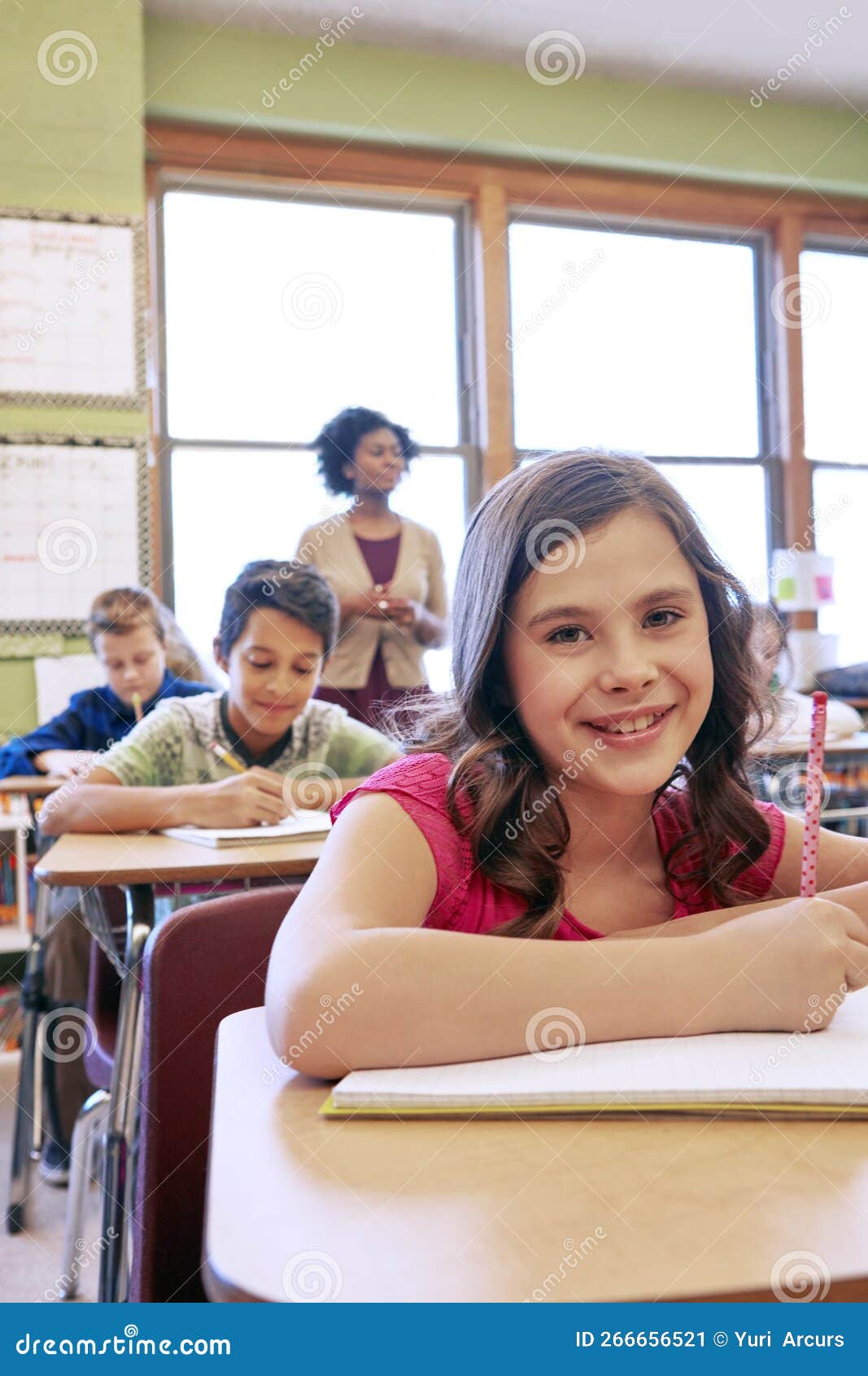 Happy, Students and Portrait of Girl in Classroom with Notebook for ...