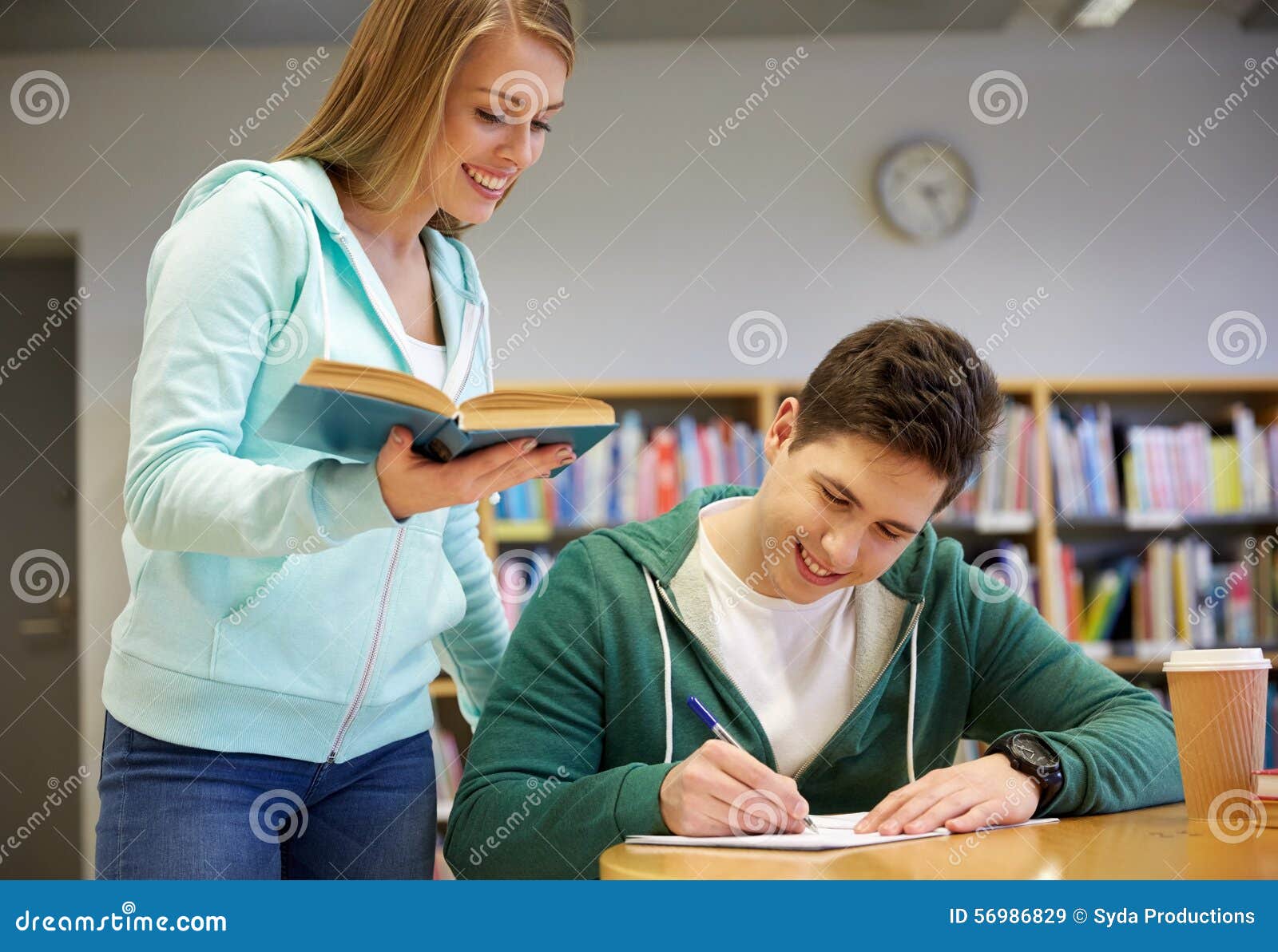 Happy Students Preparing To Exams in Library Stock Image - Image of ...