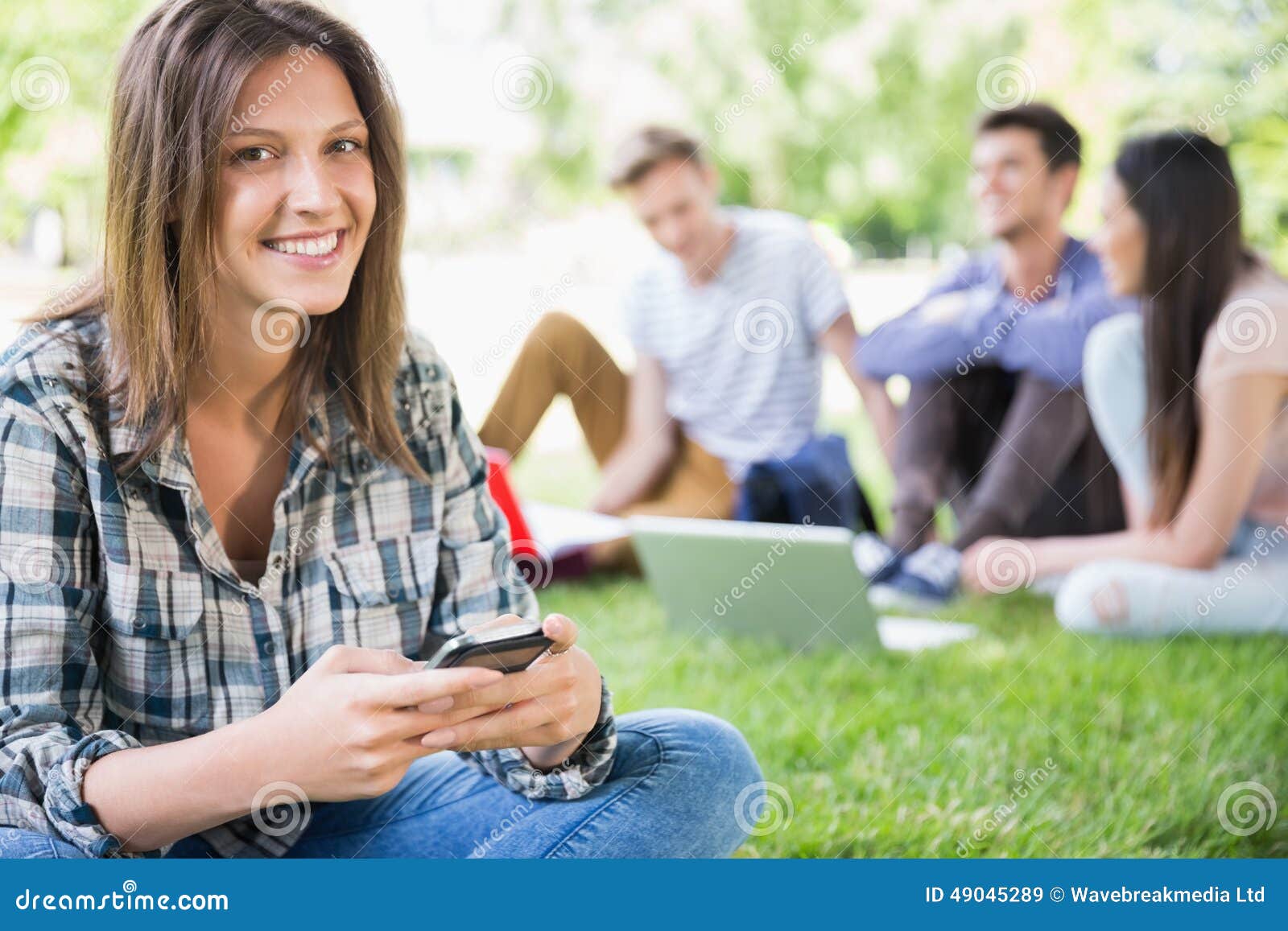 Happy Students Sitting Outside on Campus Stock Image - Image of ...