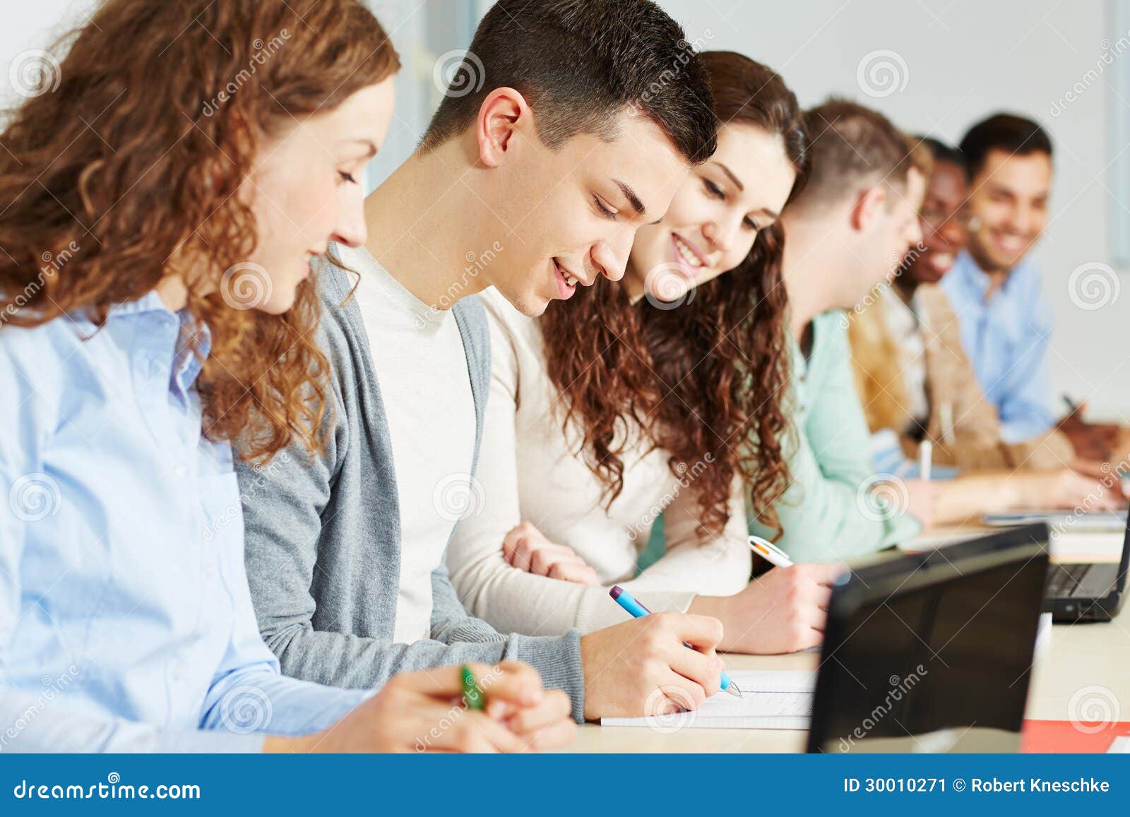 Happy Students Sitting in College Seminar Stock Image - Image of ...