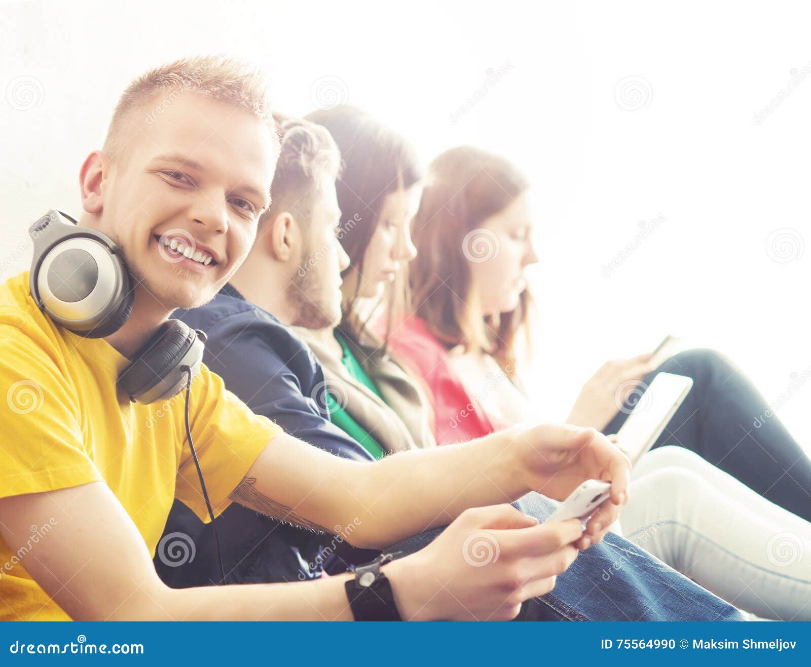 Happy Students with Smartphones Stock Photo - Image of internet ...