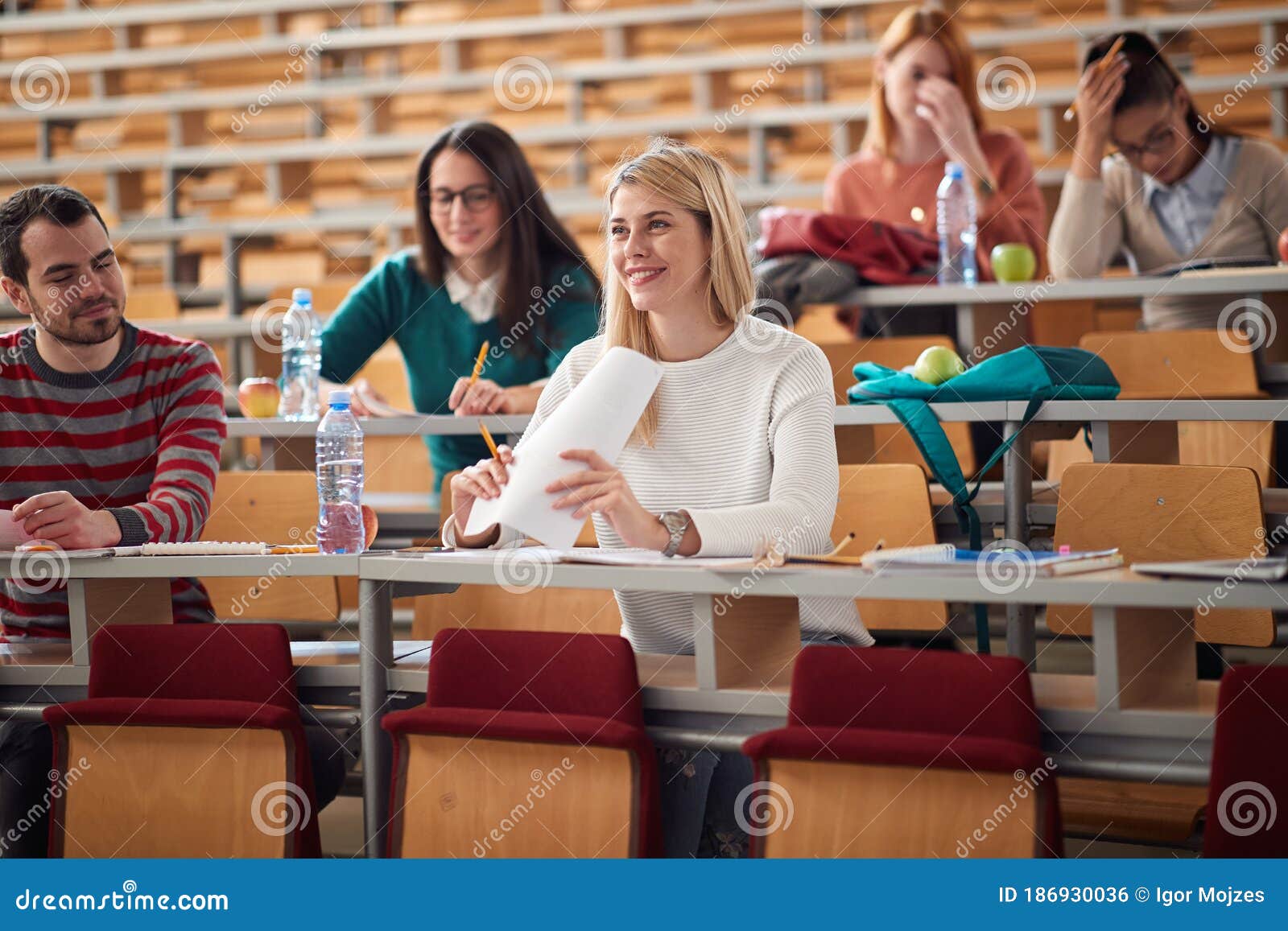 Happy Students Smiling on Lecture Stock Photo - Image of group ...