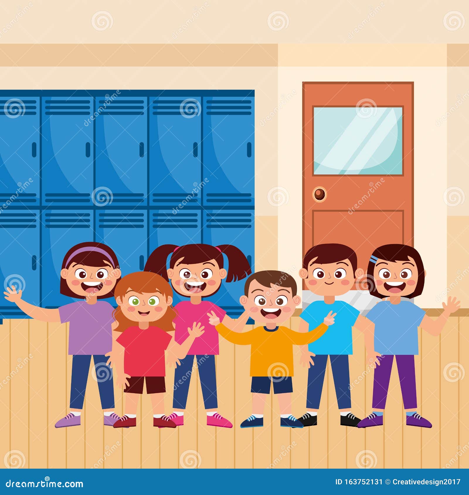 Happy Students Smiling Waving Hand at School Stock Vector ...