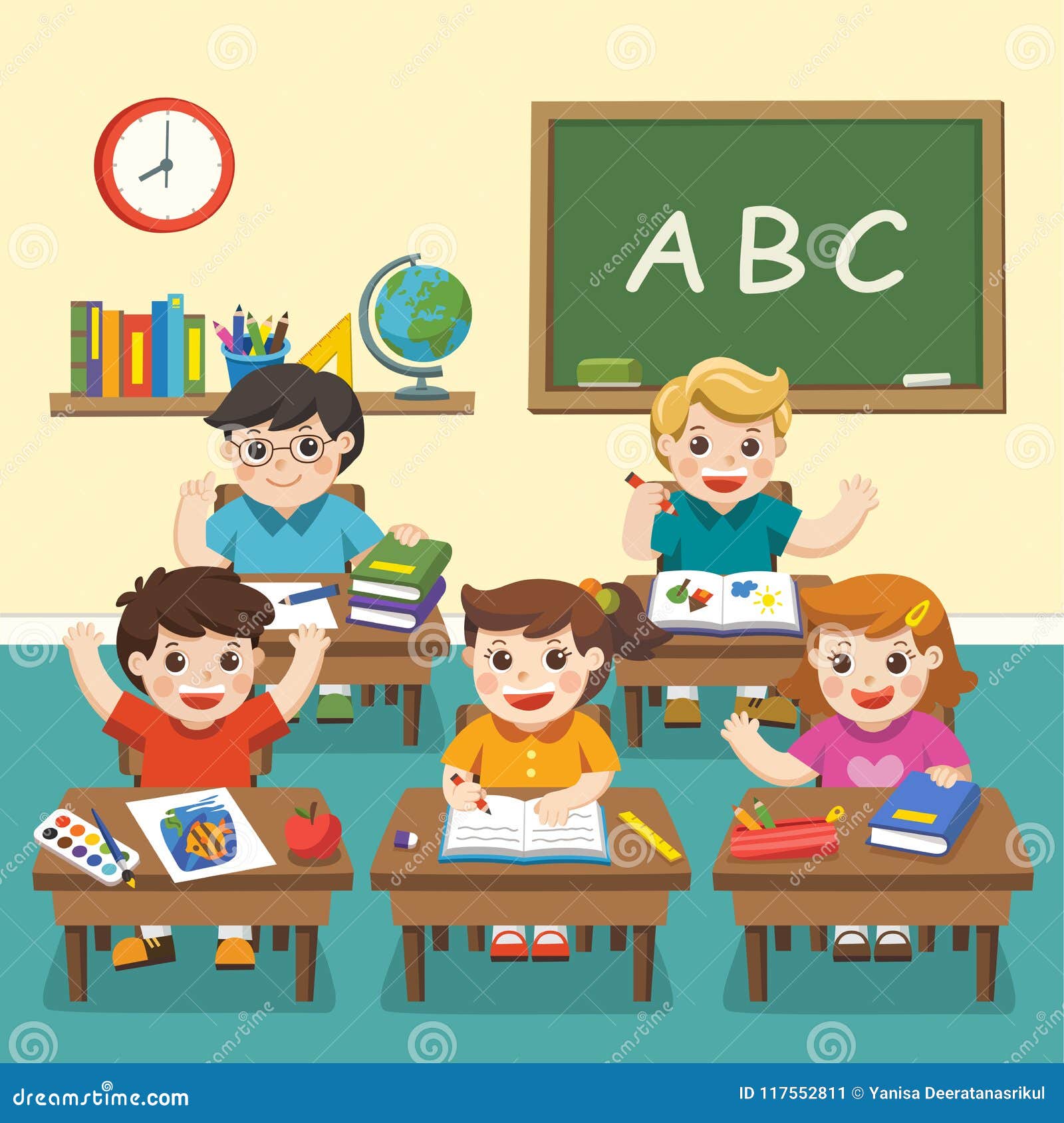 Happy Students Studying in Classroom. Stock Vector - Illustration of ... Happy Students Studying in Classroom. Stock Vector - Illustration of ...