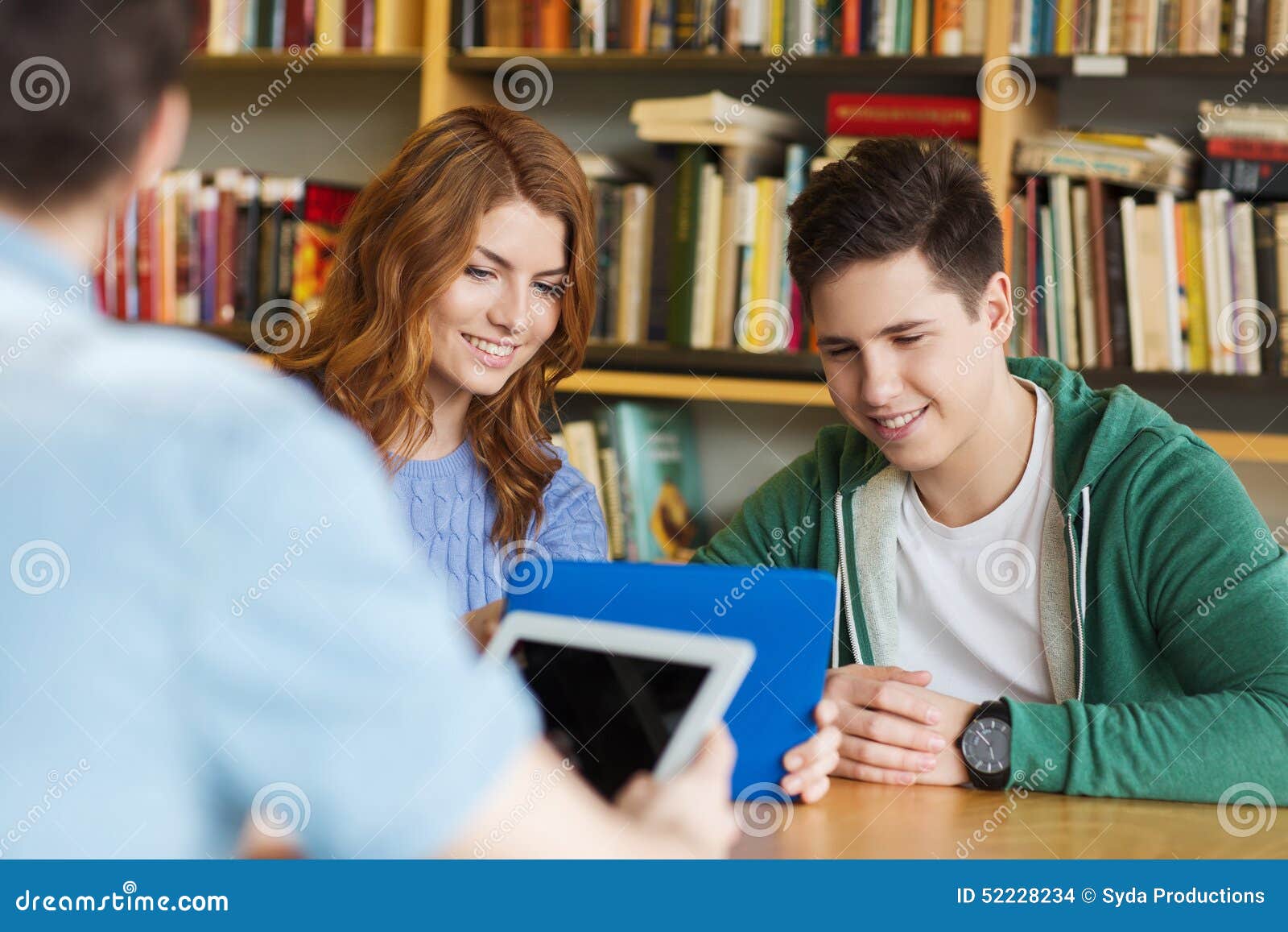 Happy Students with Tablet Pc in Library Stock Photo - Image of ...