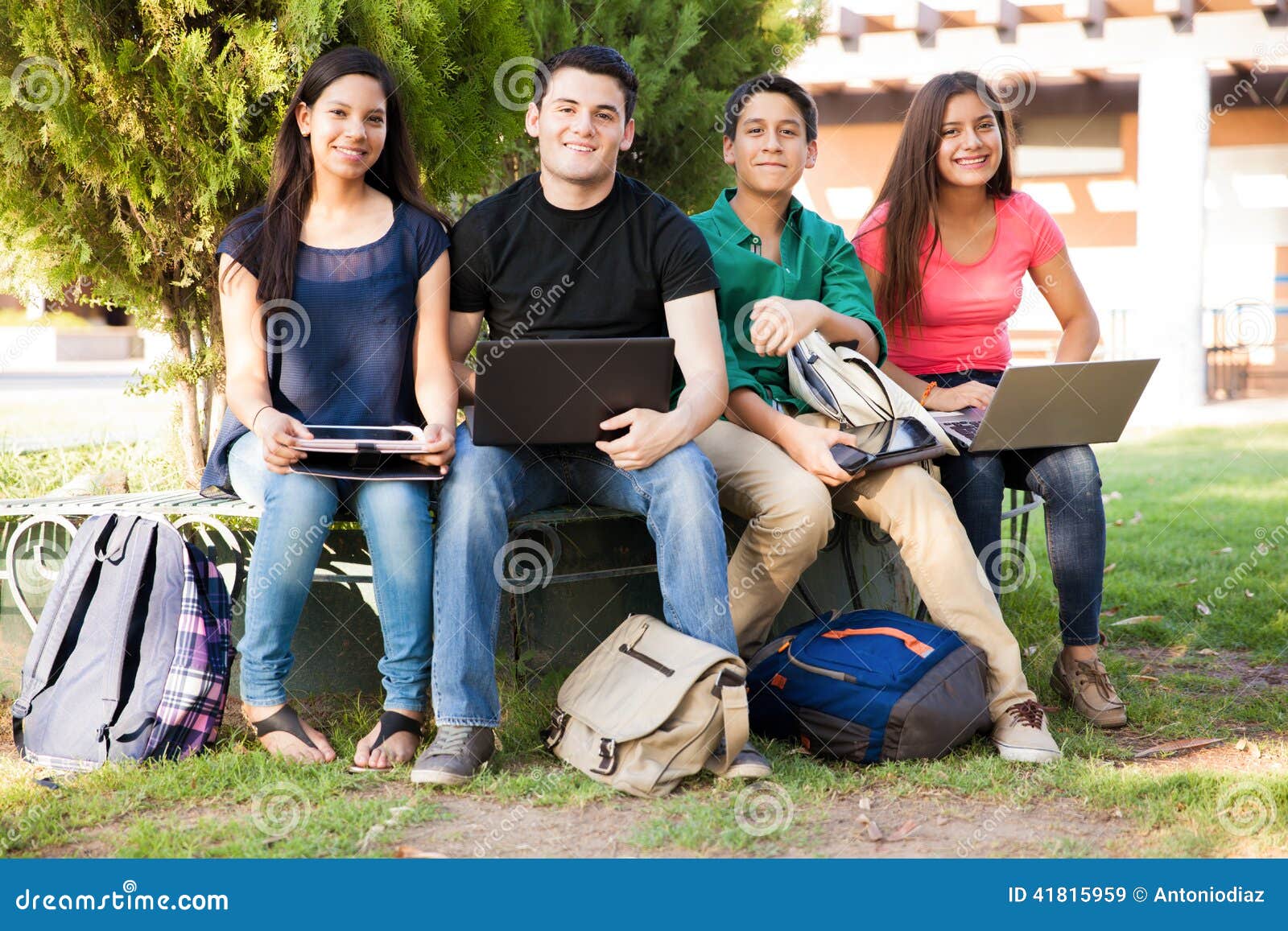 Happy Students Using Technolgy Stock Image - Image of hanging, fifteen ...