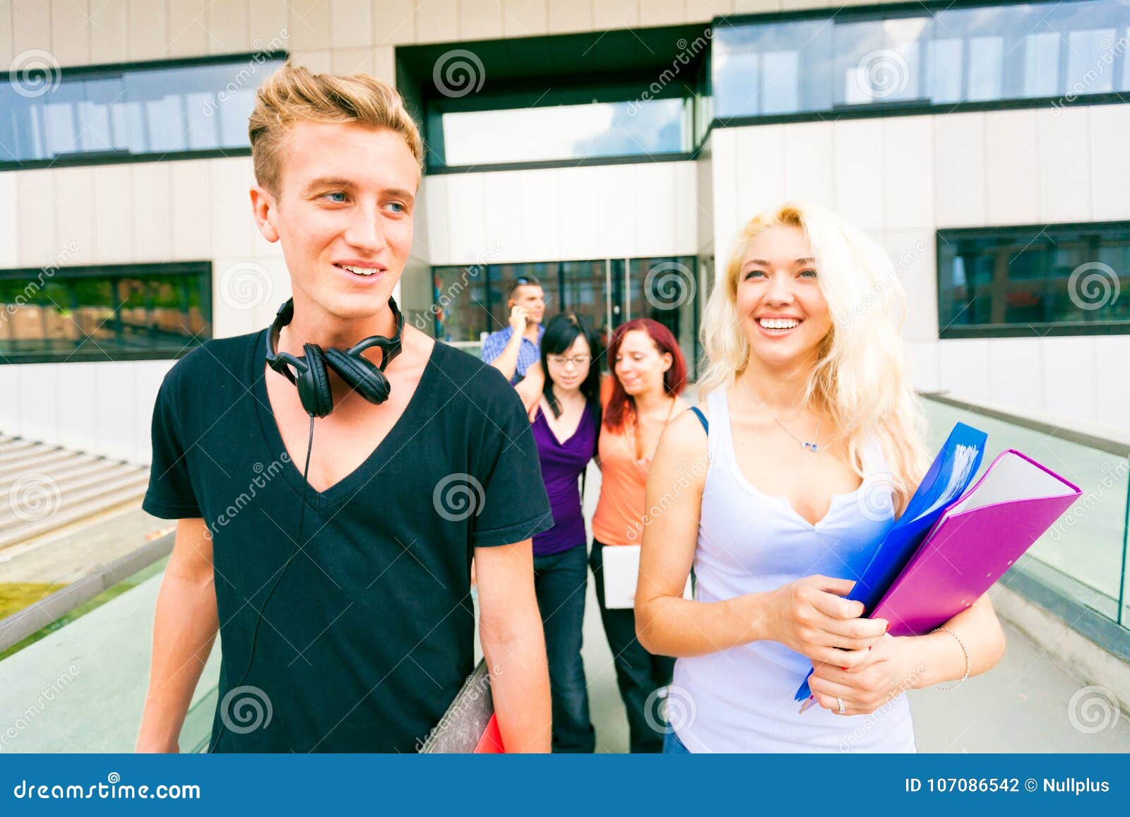 Happy Students Walking Out of College Stock Photo - Image of women ...