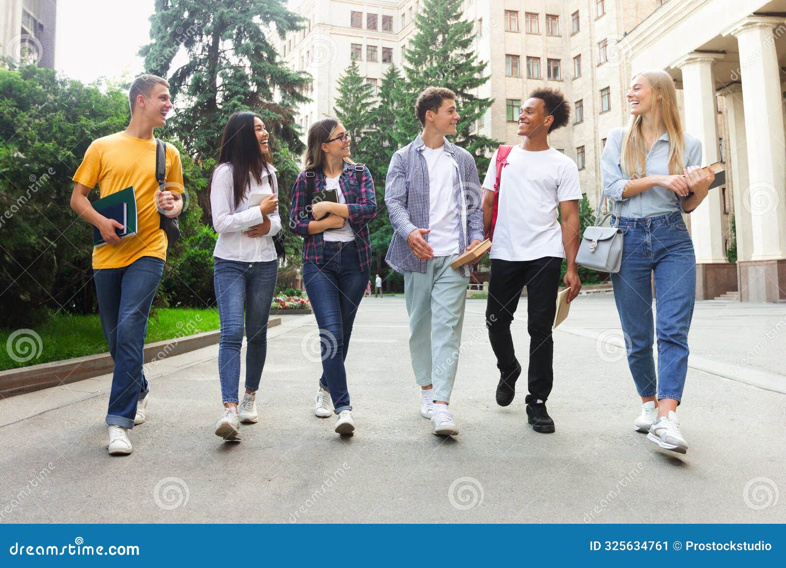 Happy Students Walking Outside the University Building Stock Image ... Happy Students Walking Outside the University Building Stock Image ...