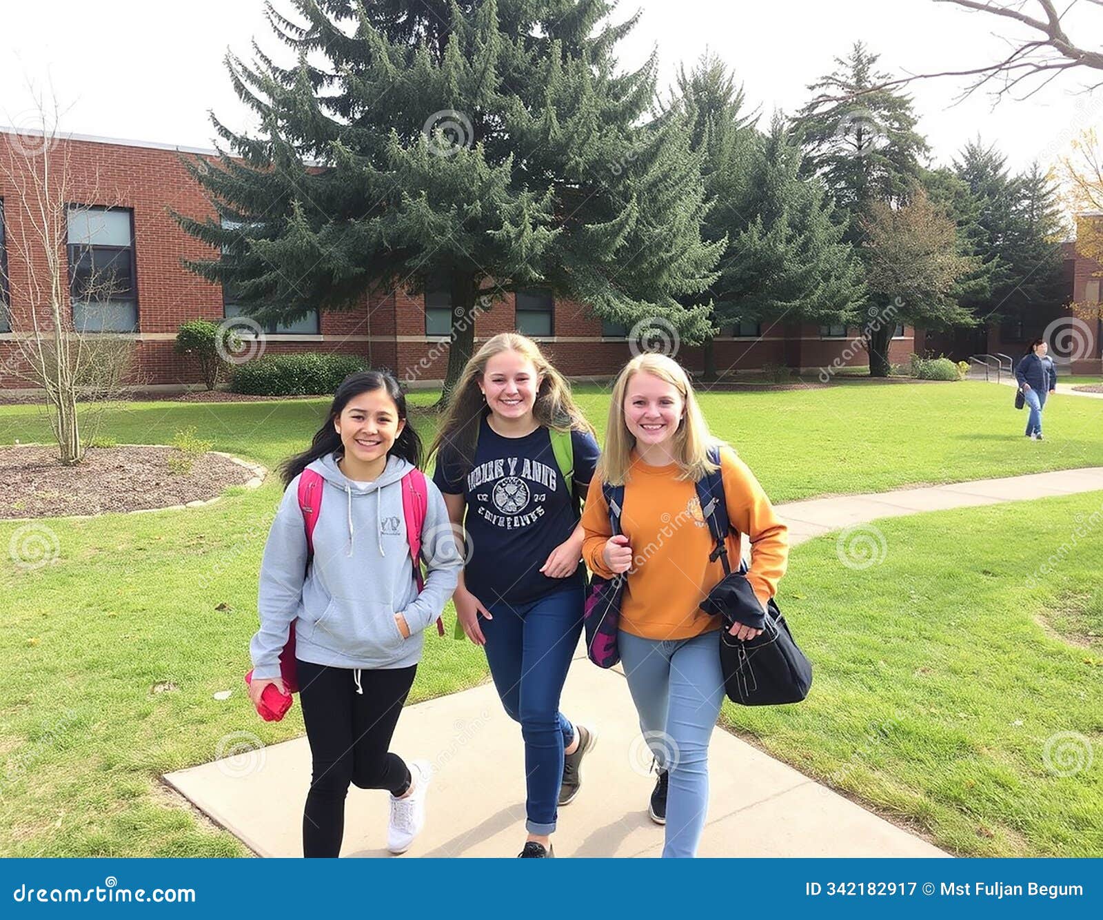 Happy Students Walking Together Outdoors, Embracing Friendship and Joy ... Happy Students Walking Together Outdoors, Embracing Friendship and Joy ...