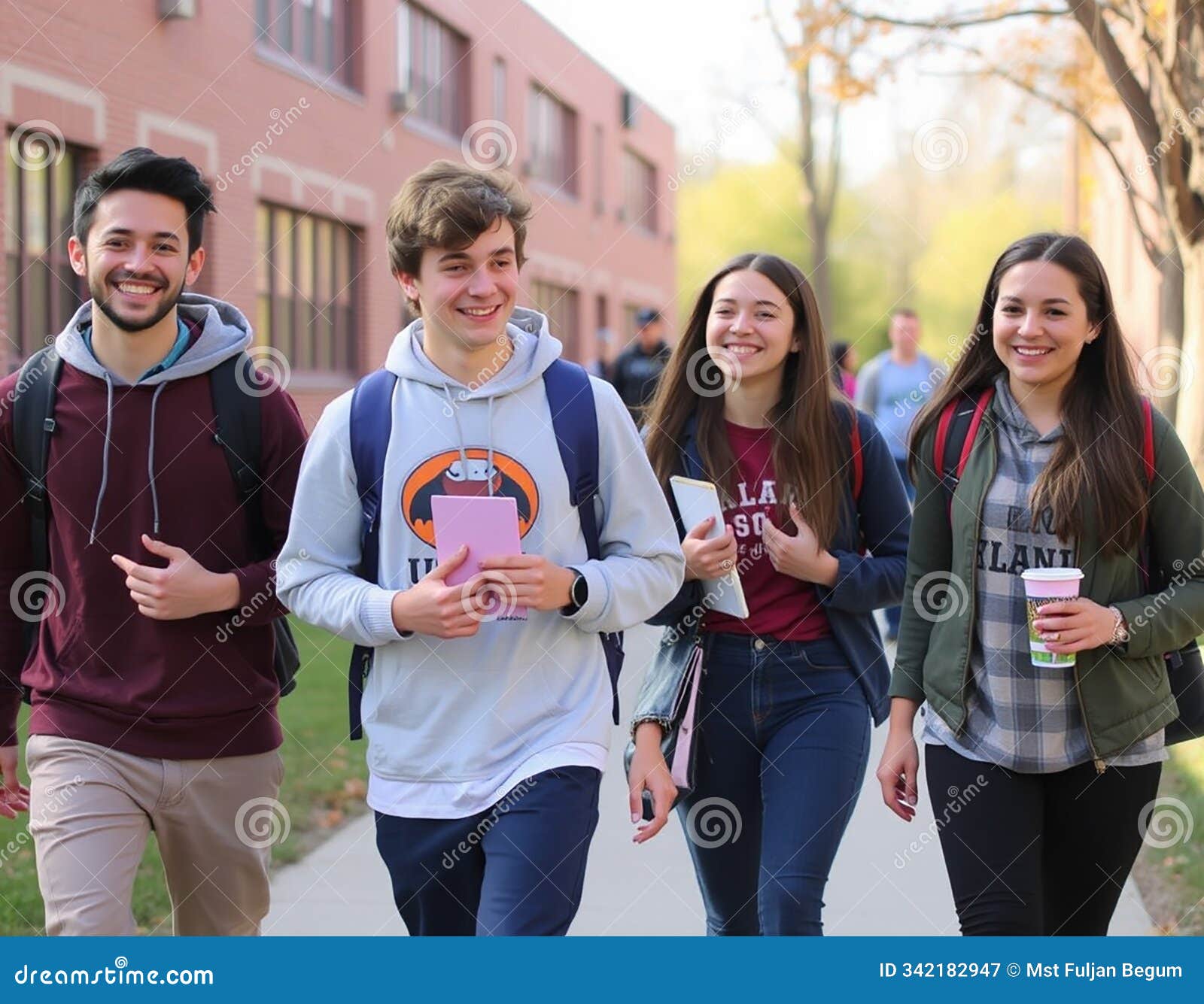 Happy Students Walking Together Outdoors, Embracing Friendship and Joy ... Happy Students Walking Together Outdoors, Embracing Friendship and Joy ...