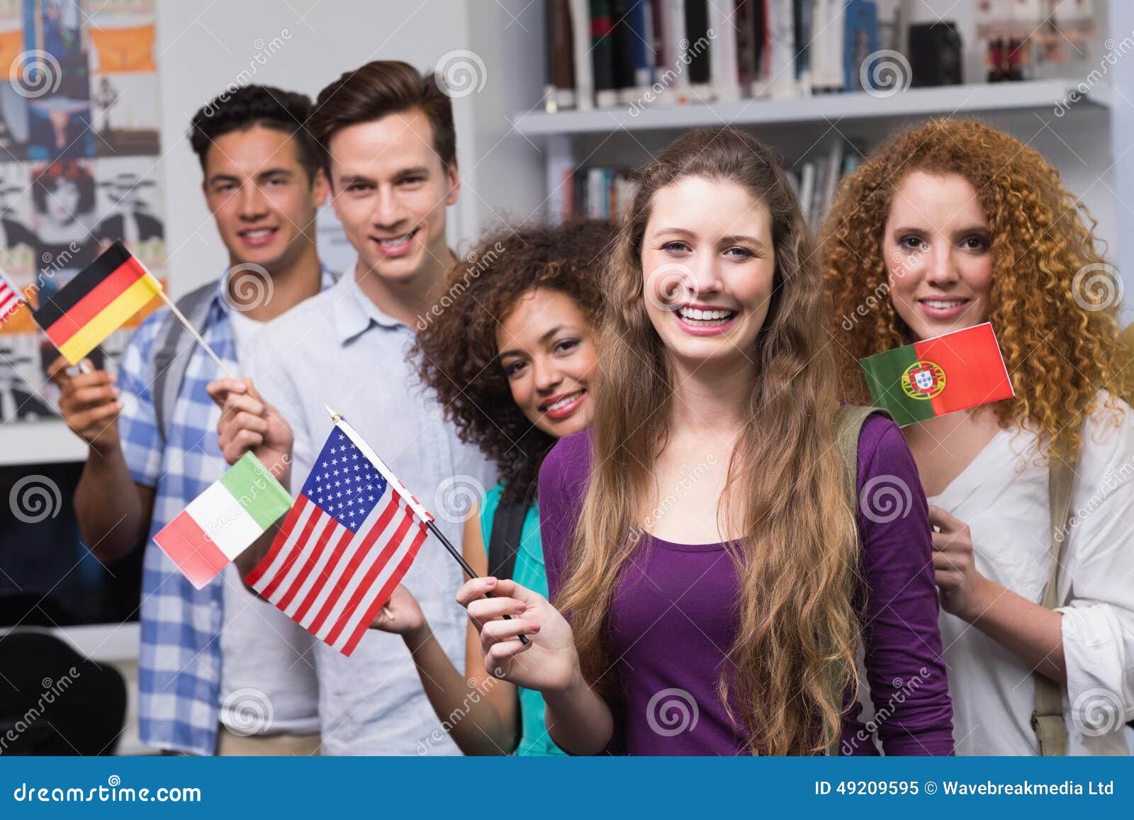Happy Students Waving International Flags Stock Image - Image of school ...