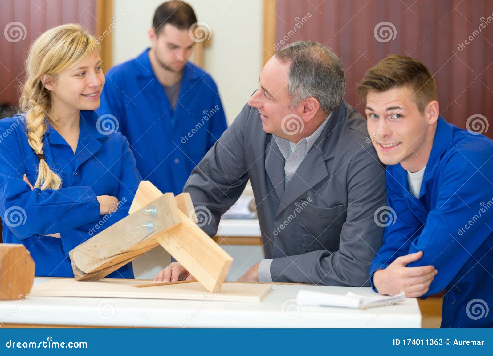 Happy Students in Wood Workshop Stock Image - Image of craft ...