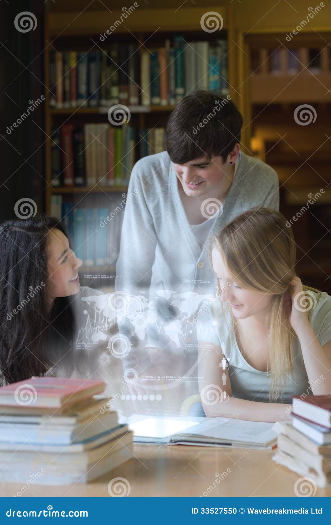 Happy Students Working Together with Futuristic Interface Stock Photo ...