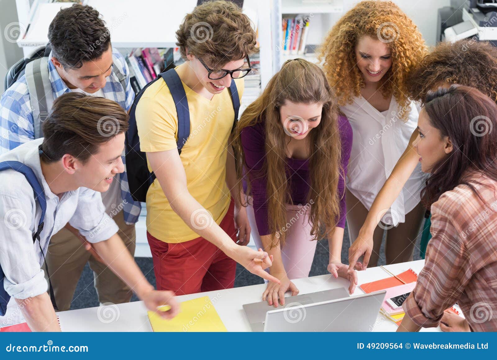 Happy Students Working Together on Laptop Stock Photo - Image of ...