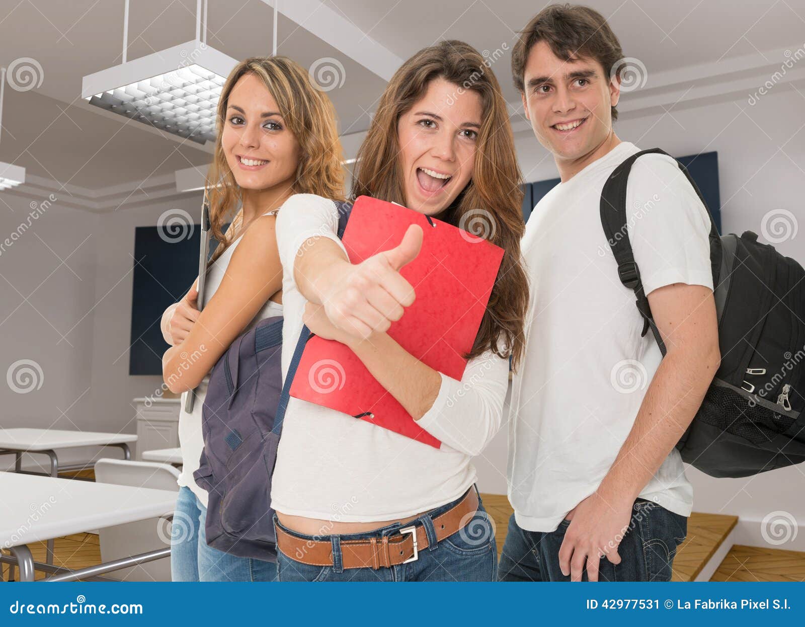 Happy students stock image. Image of friends, desk, blackboard - 42977531