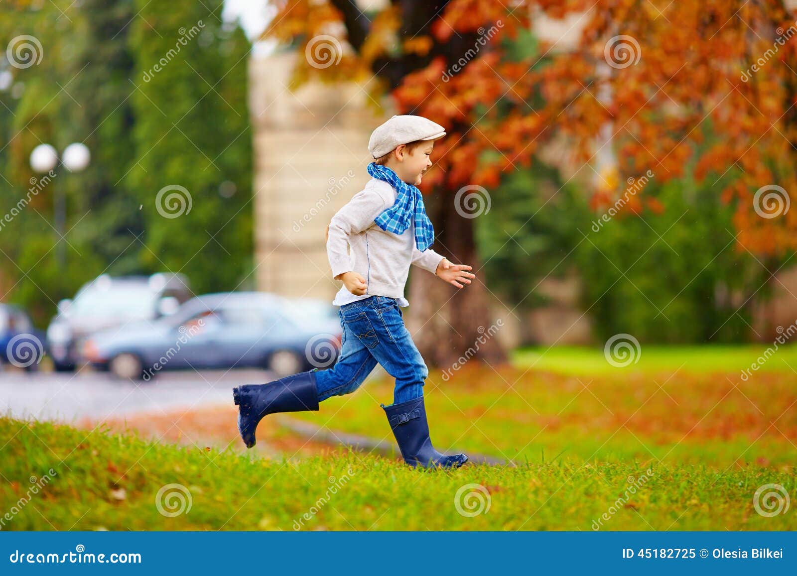 Happy Stylish Boy Running in Park Stock Image - Image of beautiful ...