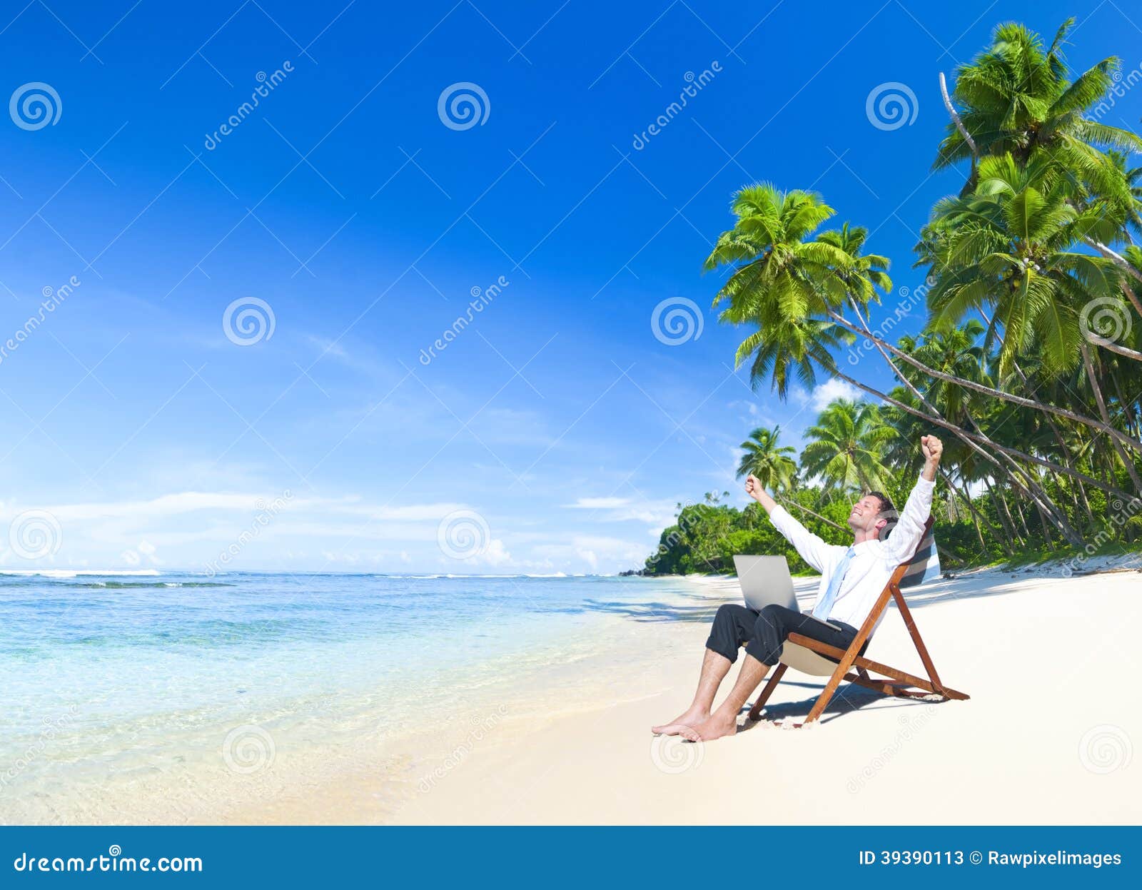 Happy Successful Businessman on the Beach Stock Image - Image of ...