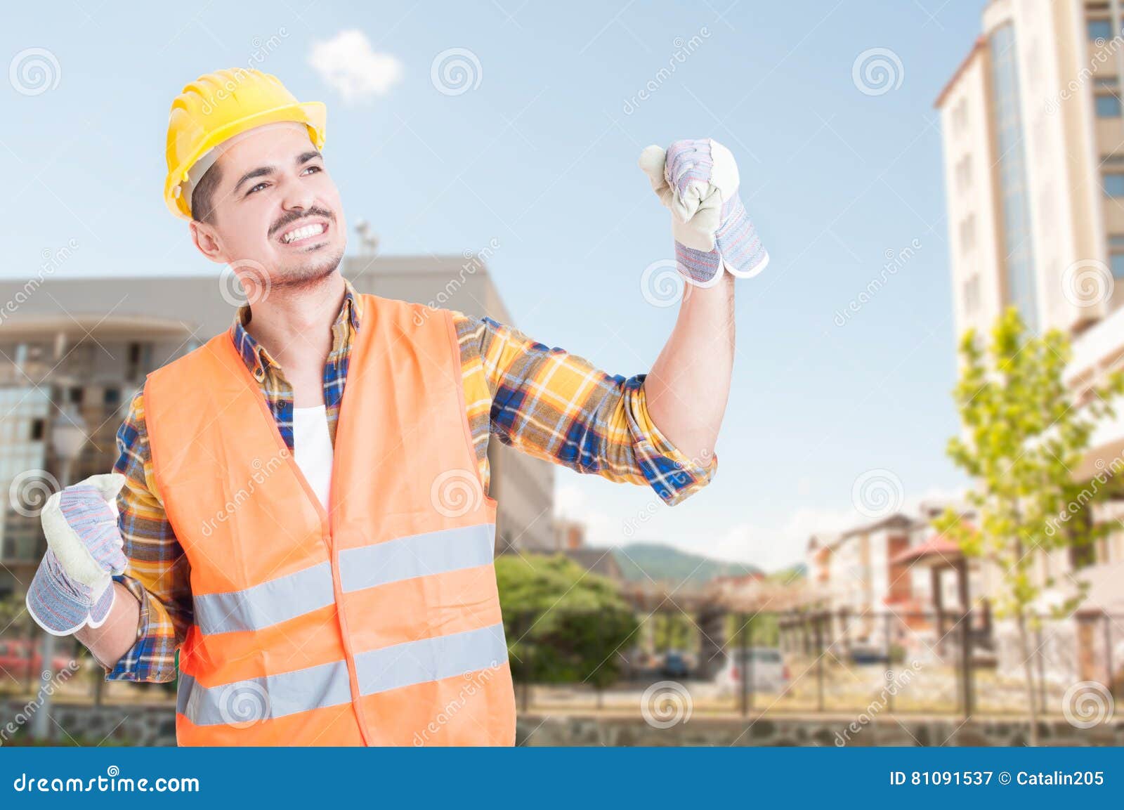 Happy Successful Constructor Celebrating His Victory Stock Image ...