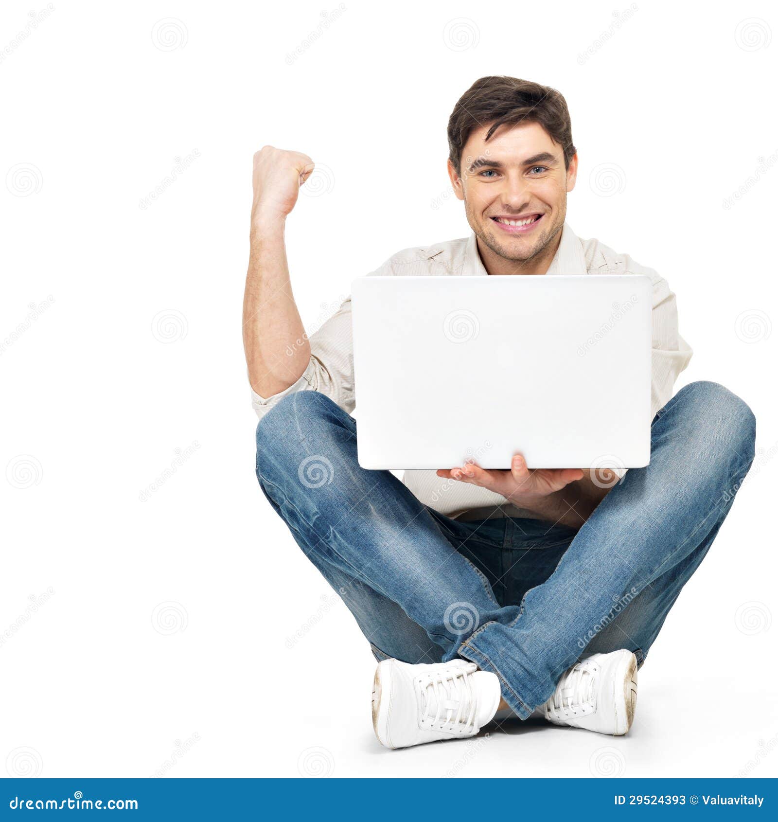 Happy Successful Man Working on Laptop Stock Image - Image of ...