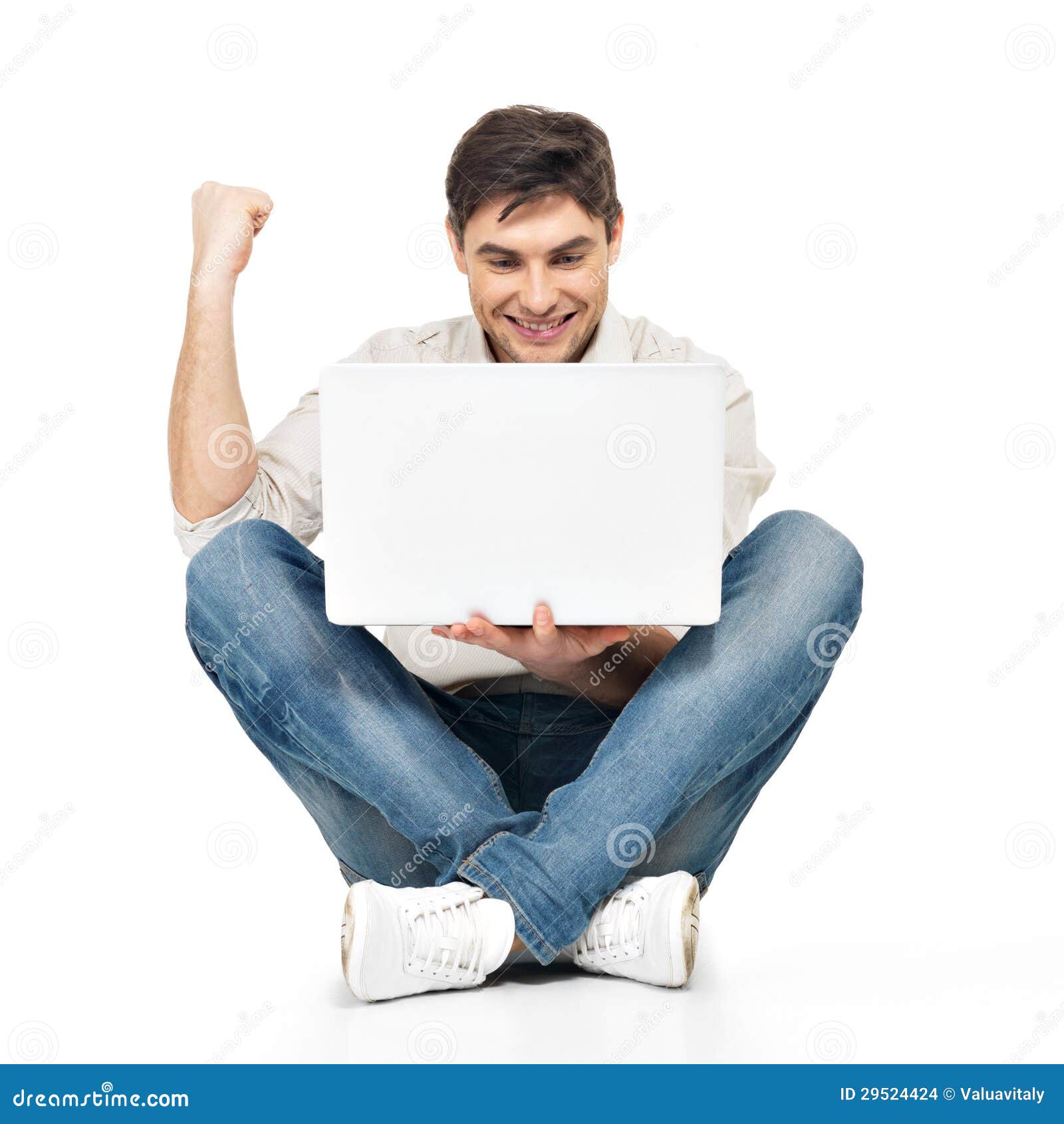 Happy Successful Man Working on Laptop Stock Photo - Image of happiness ...