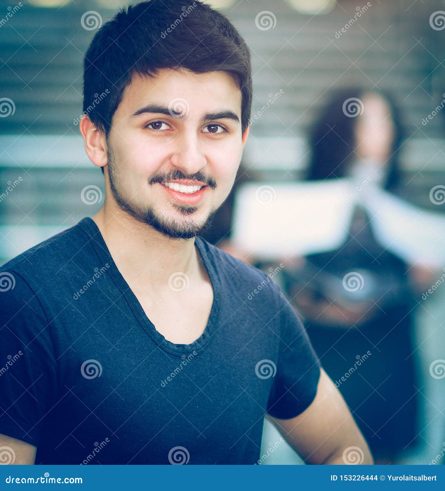 Happy Successful Manager in the Office on the Background of Working ...