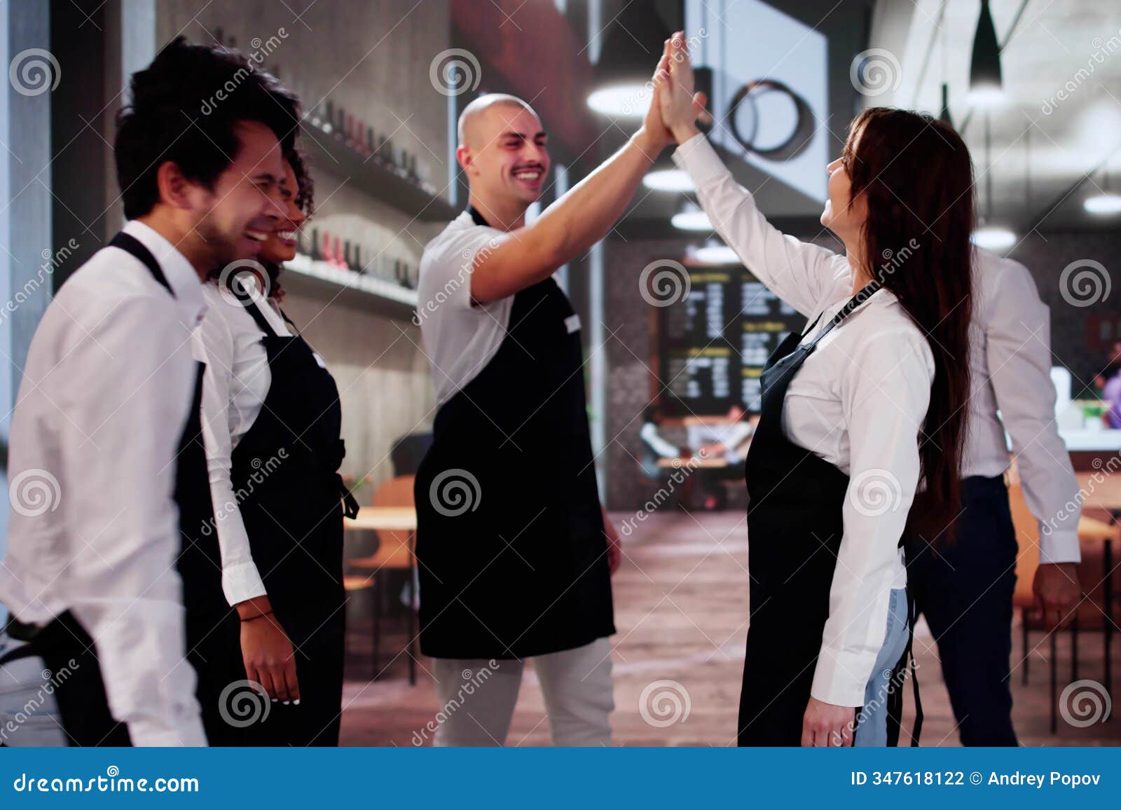 Happy Successful Store Team Giving High Five Stock Photo - Image of ...