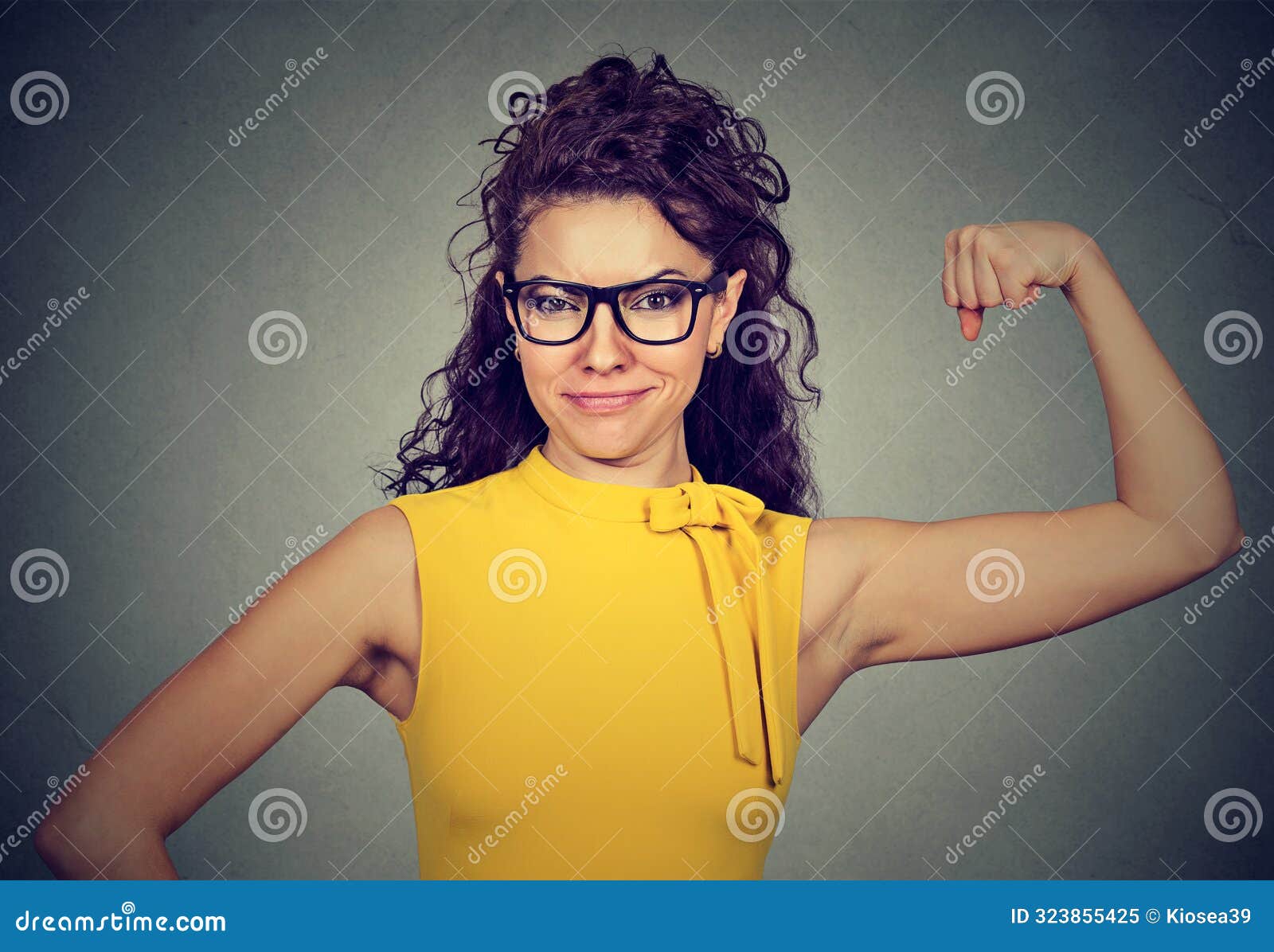 Happy Successful Strong Woman Flexing Her Biceps Stock Image - Image of ...