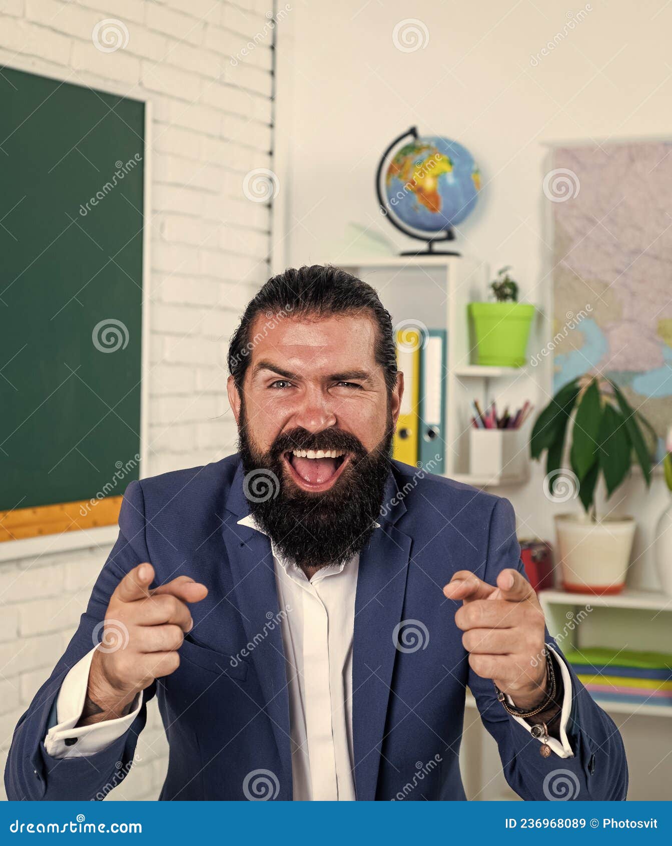 Happy and Successful Teacher Man in Classroom, School Education Stock ...
