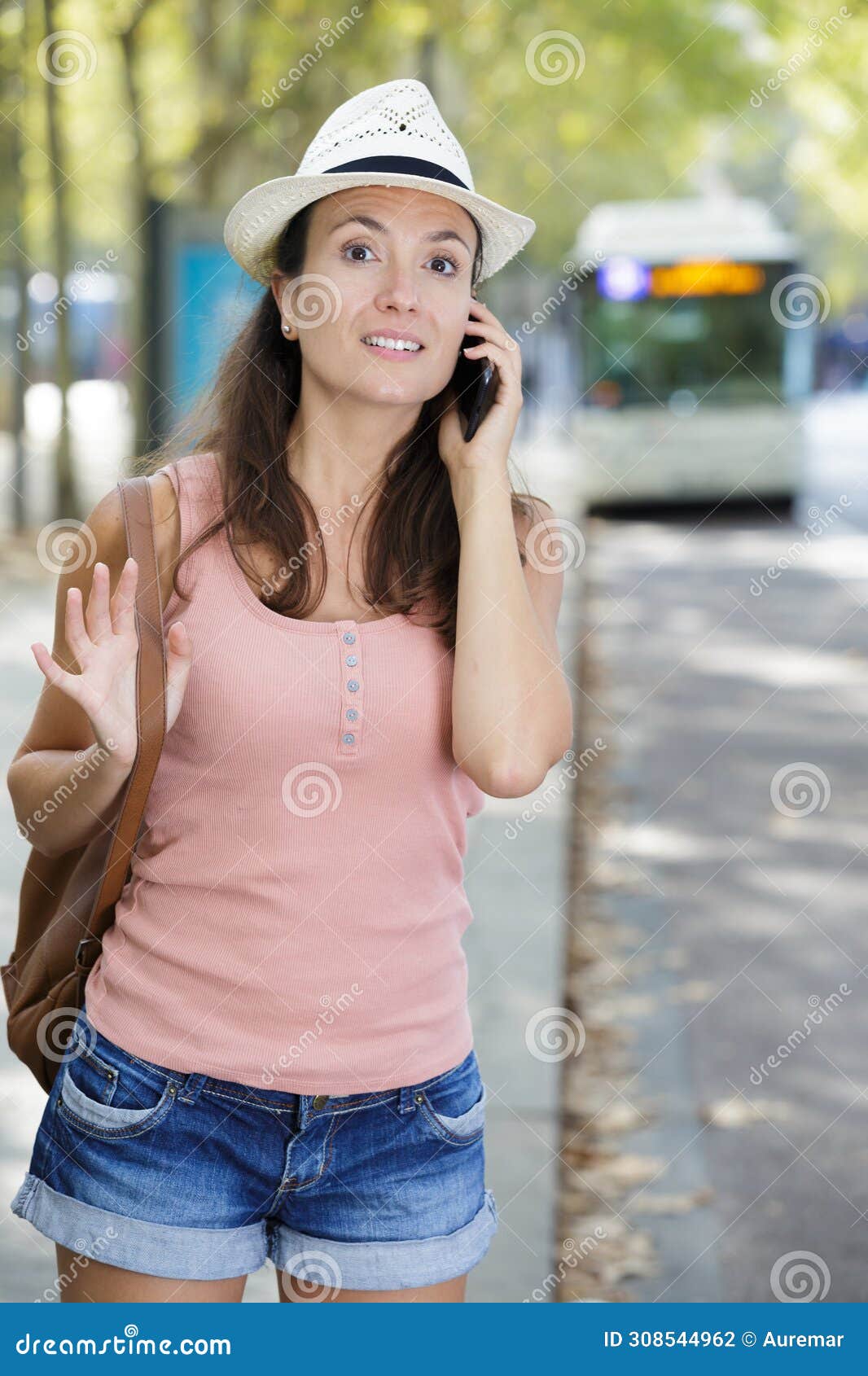 Happy Successful Woman Calling with Cell Telephone Outside Stock Photo ...
