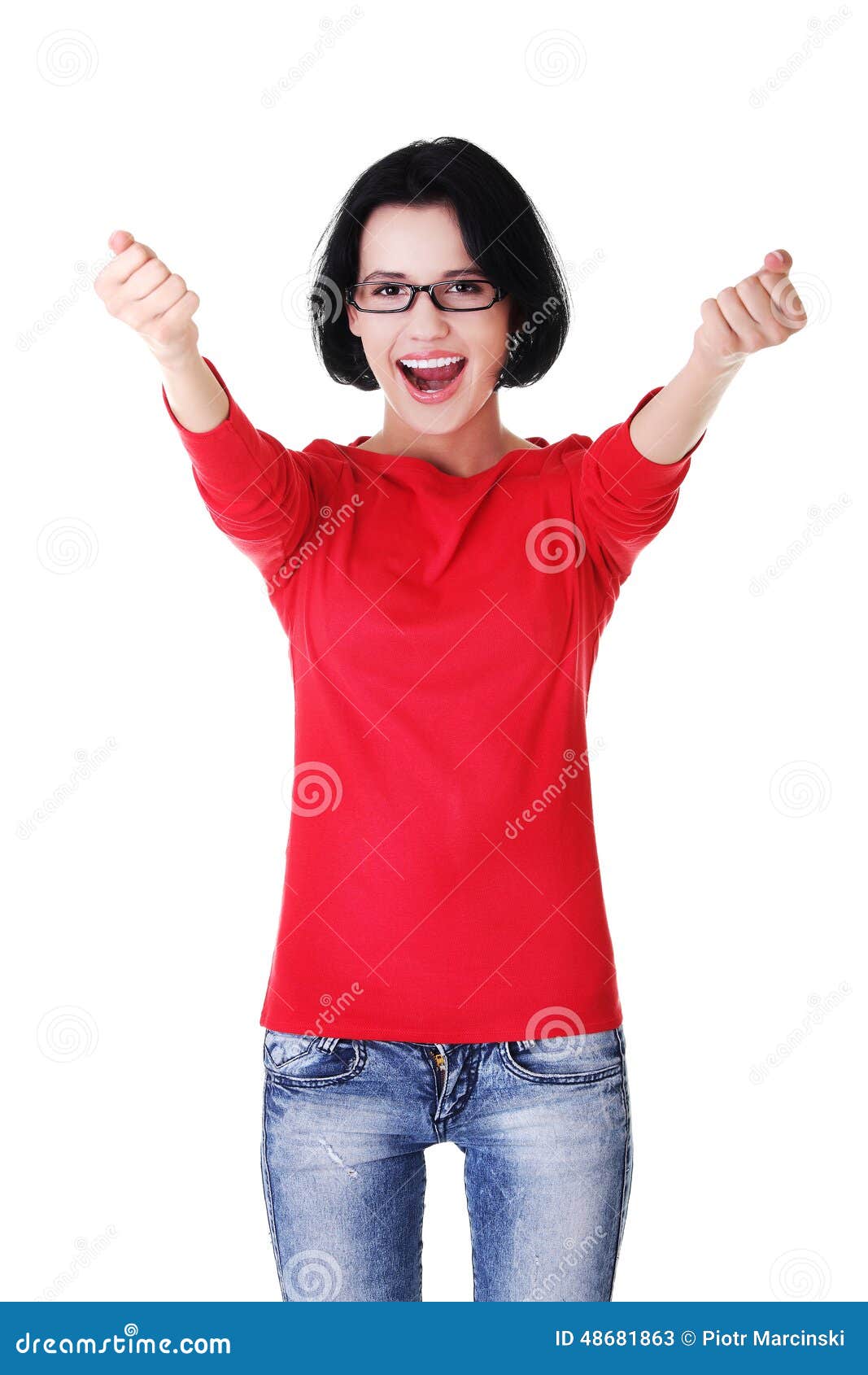 Happy Successful Woman in a Winner Gesture Stock Image - Image of ...