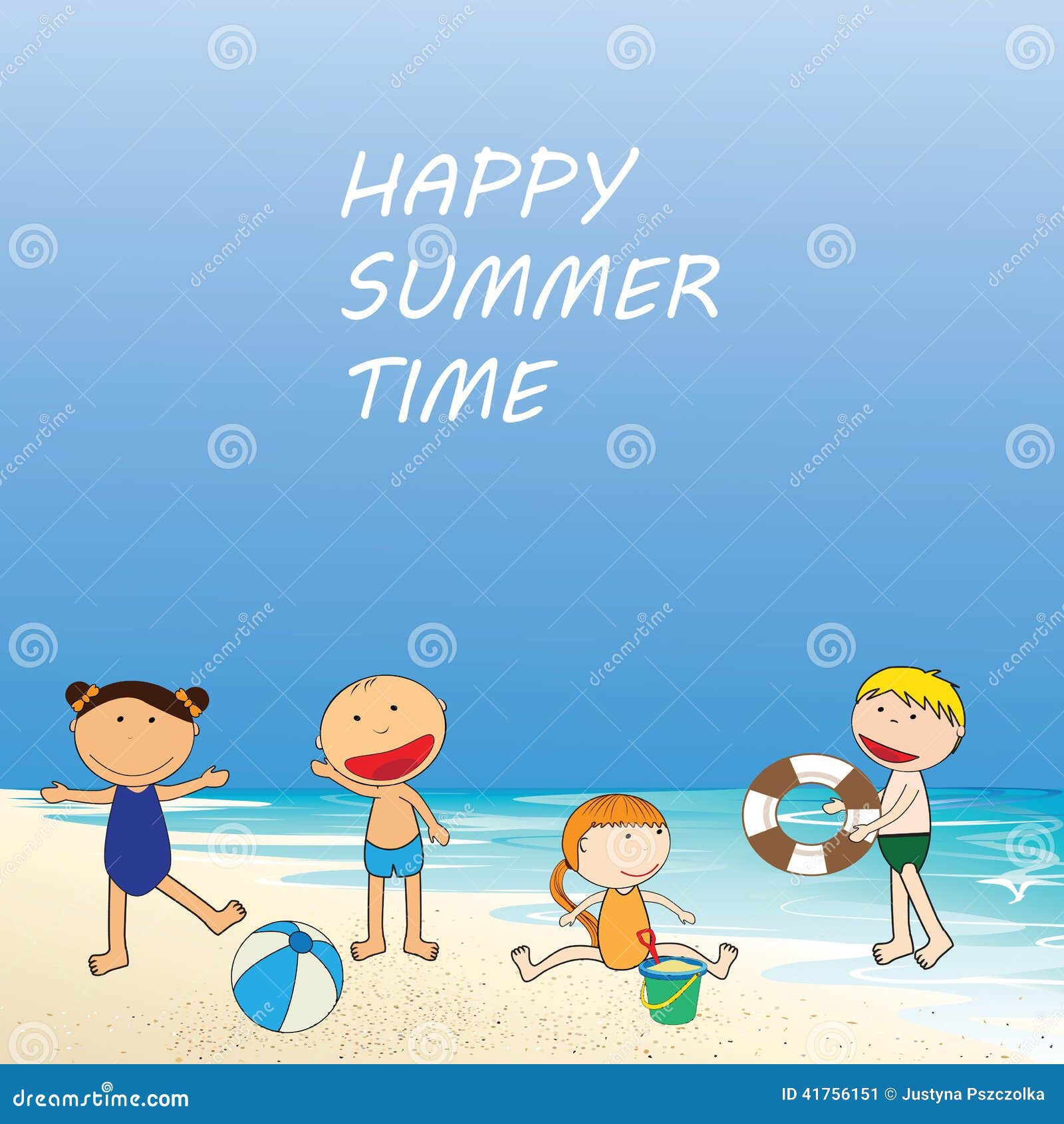Happy summer time stock vector. Illustration of little - 41756151