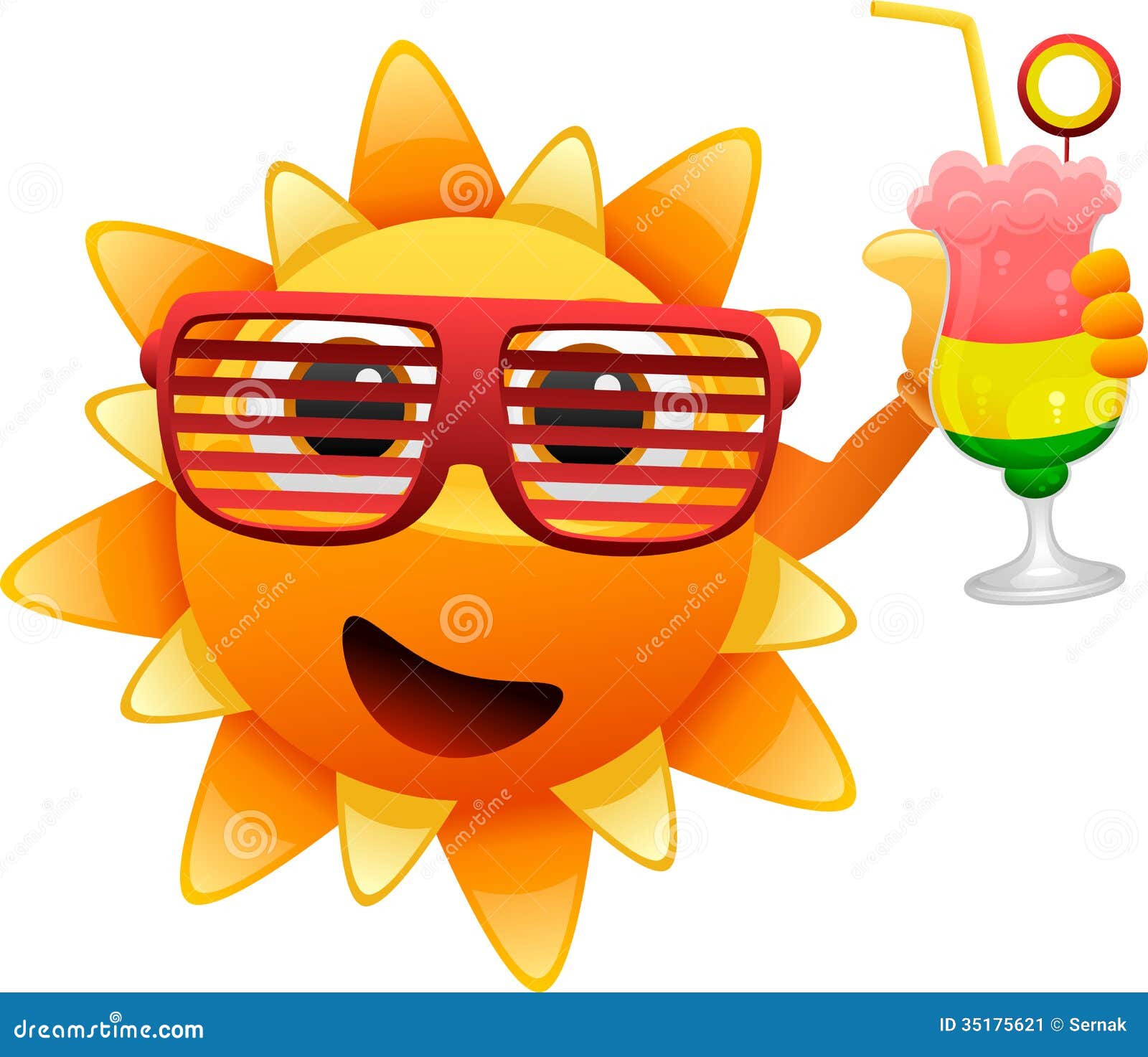 Happy Sun Character with Cocktail Stock Vector - Illustration of design ...