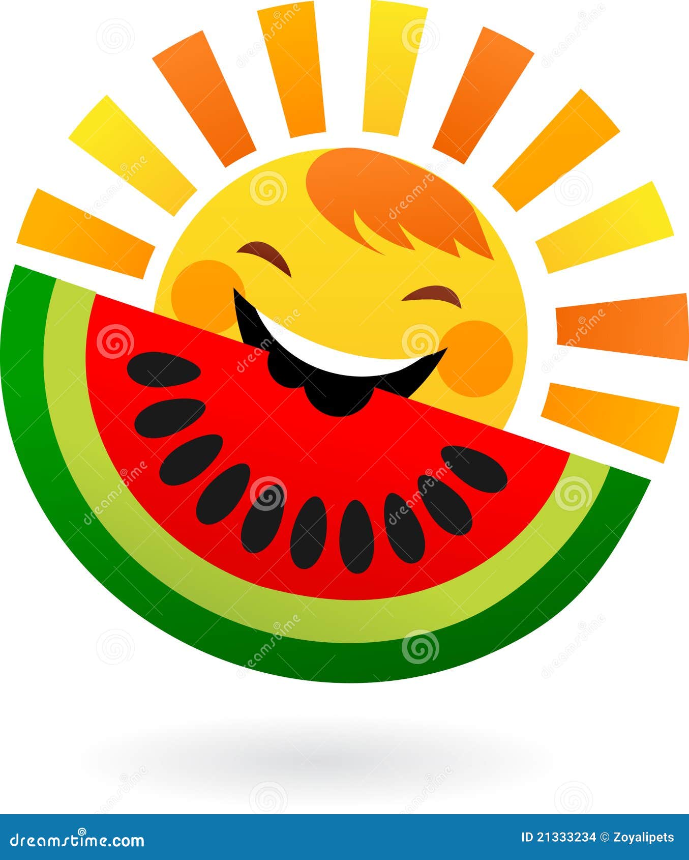 Happy Sun Eating Slice of Watermelon Stock Vector - Illustration of ...