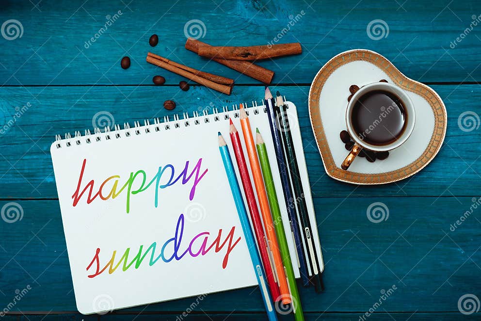 Happy Sunday with a Cup of Coffee Stock Photo - Image of heart ...