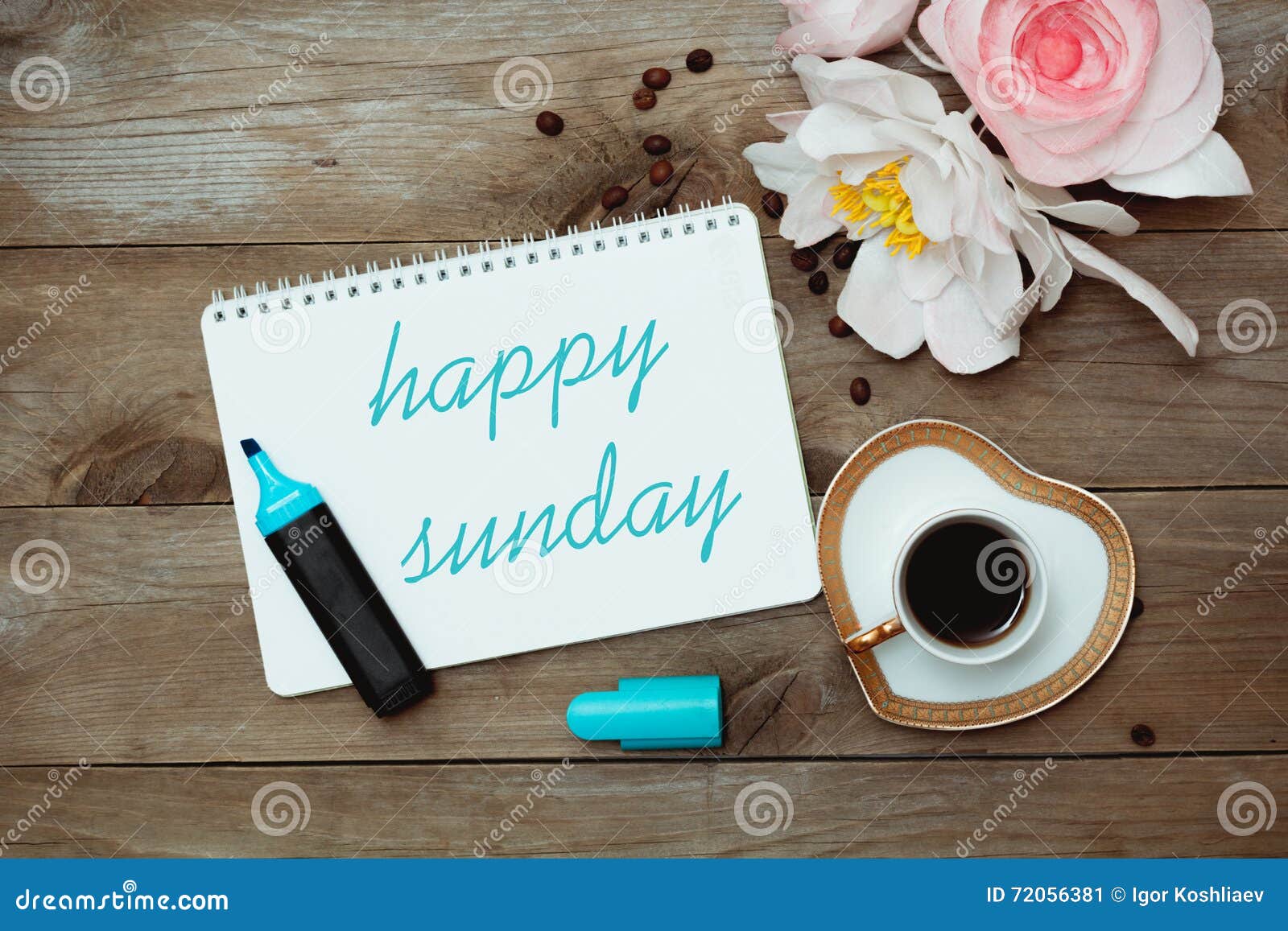 Happy Sunday with a Cup of Coffee Stock Image - Image of notepad ...