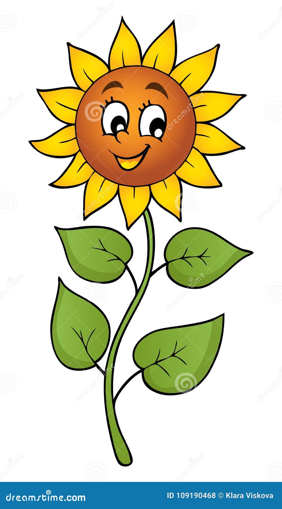 Happy Sunflower Illustration, Cute Cartoon Illustration Stock ...