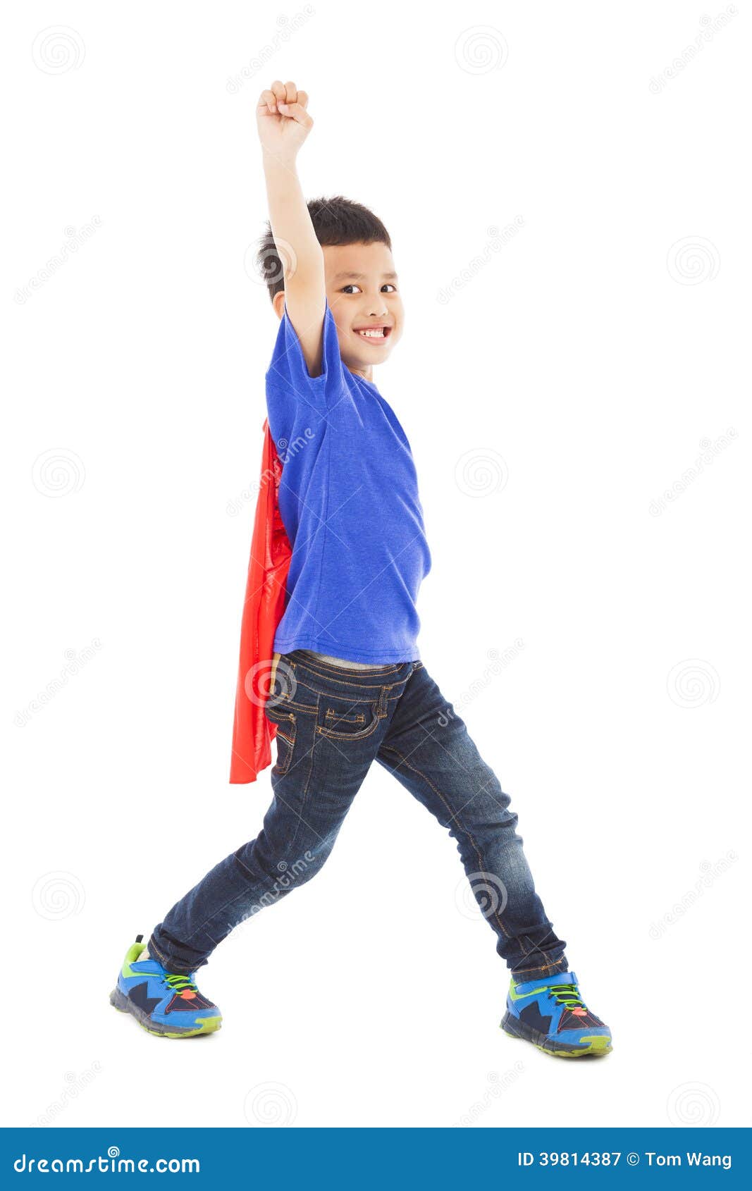 Happy Superhero Kid Hero Raise Hand Stock Image - Image of confident ...