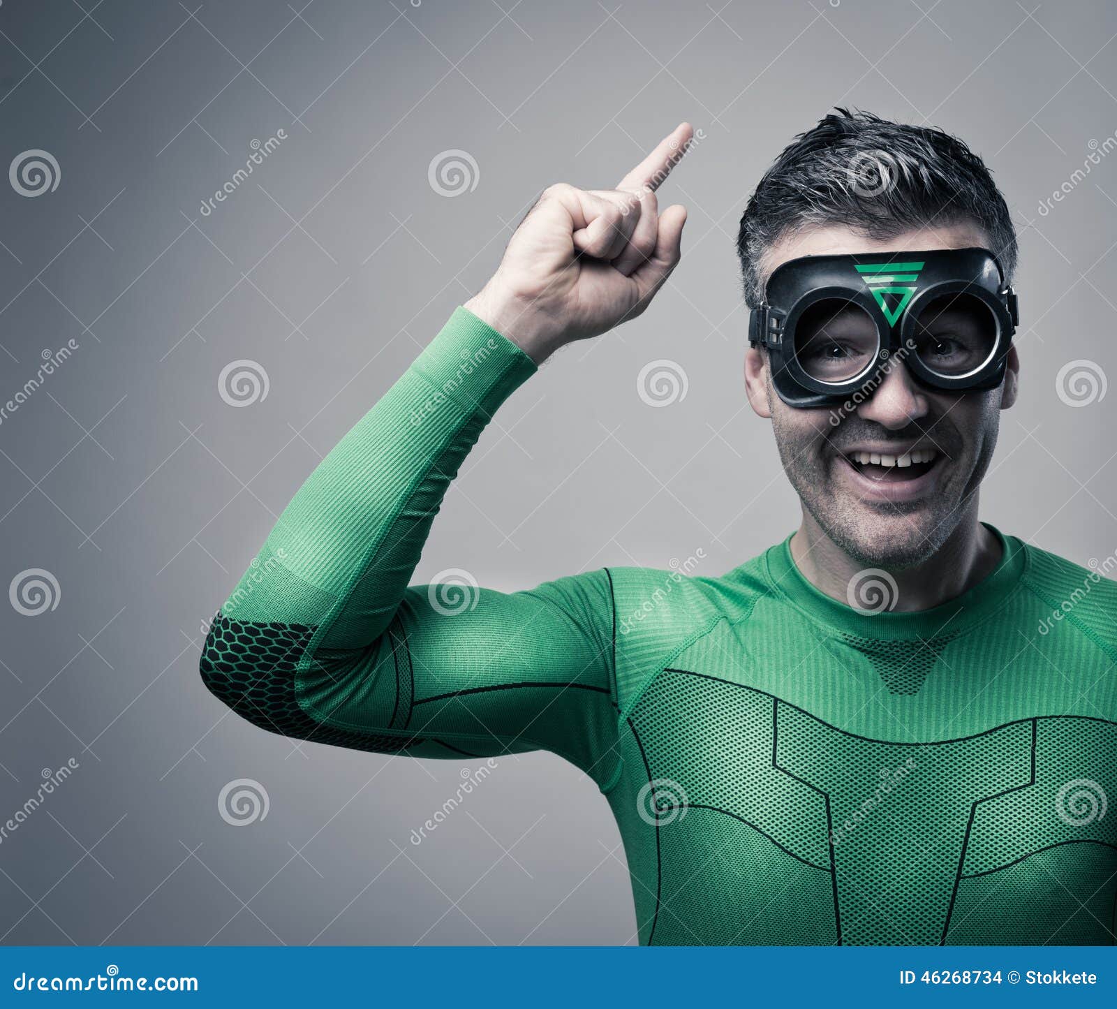 Happy Superhero Pointing Up Stock Photo - Image of idea, funny: 46268734