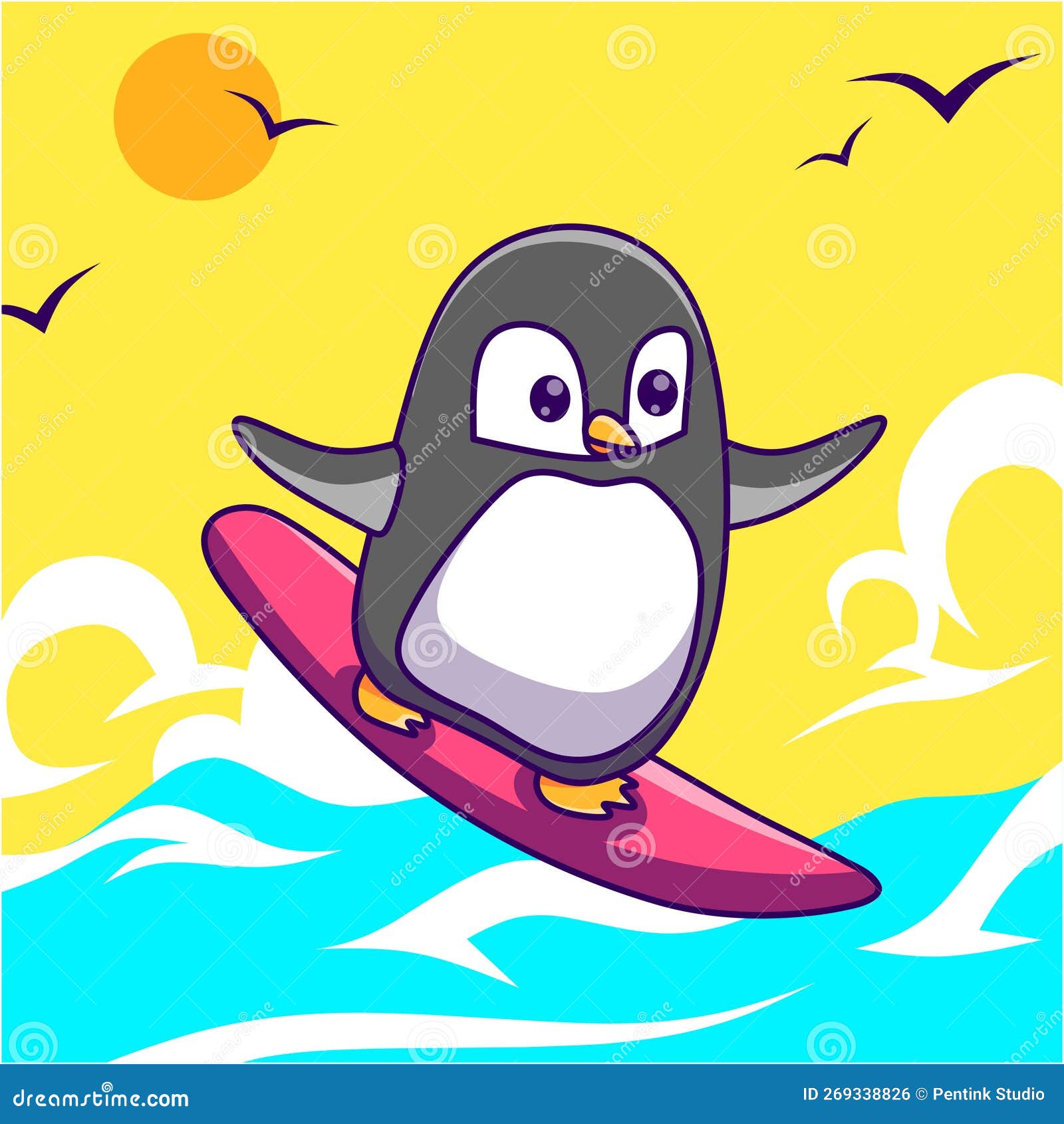 Surfing Cute Penguins Vector Stock Vector - Illustration of surf, board ...