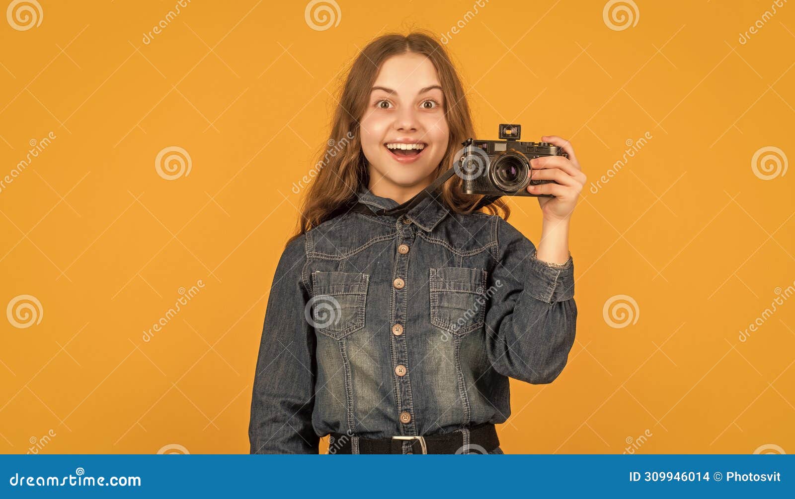 Happy Surprise. Surprised Kid Holding Camera. Looking with Surprise ...