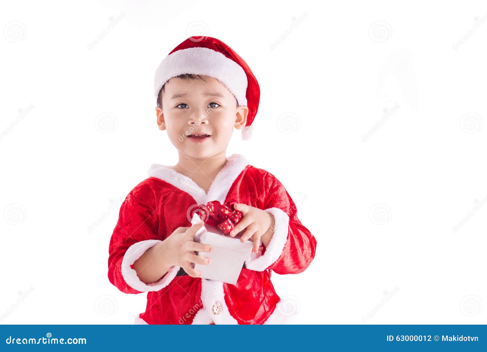 Happy Surprised Kid with Christmas Present Stock Photo - Image of ...